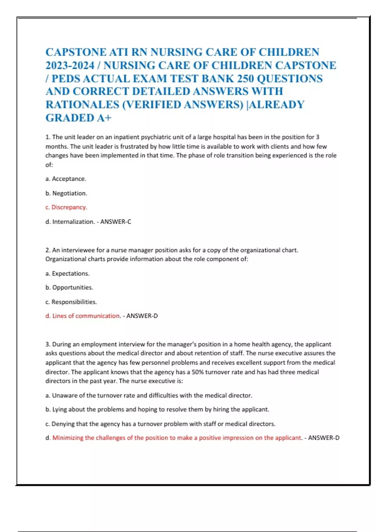 CAPSTONE ATI RN NURSING CARE OF CHILDREN / NURSING CARE OF CHILDREN ...