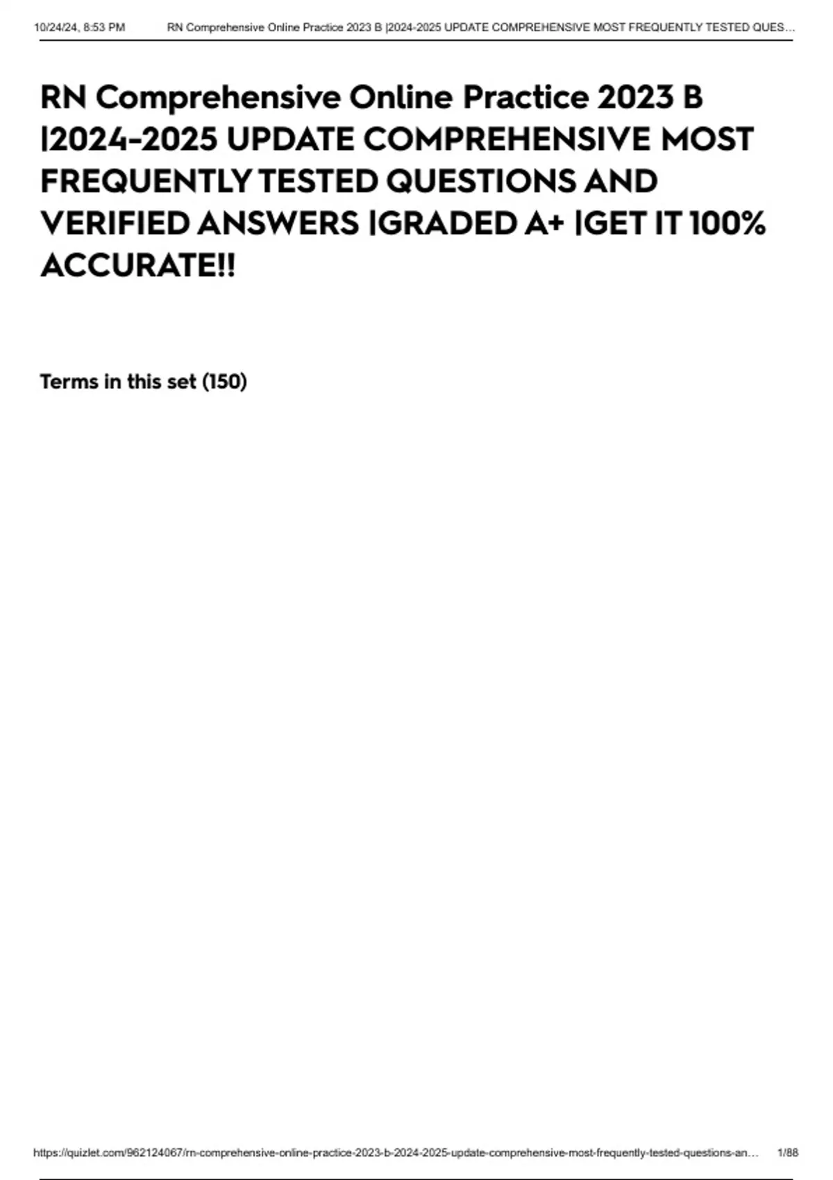 RN Comprehensive Online Practice 2023 B | UPDATE COMPREHENSIVE MOST ...