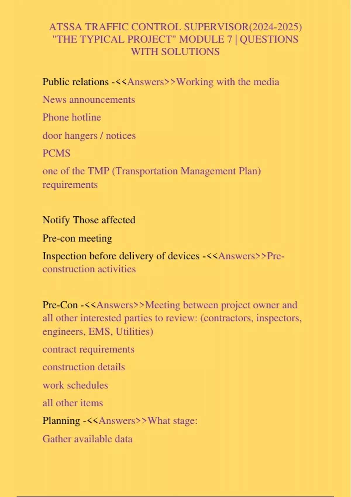 Atssa Traffic Control Supervisor The Typical Project Module 7 Questions With Solutions