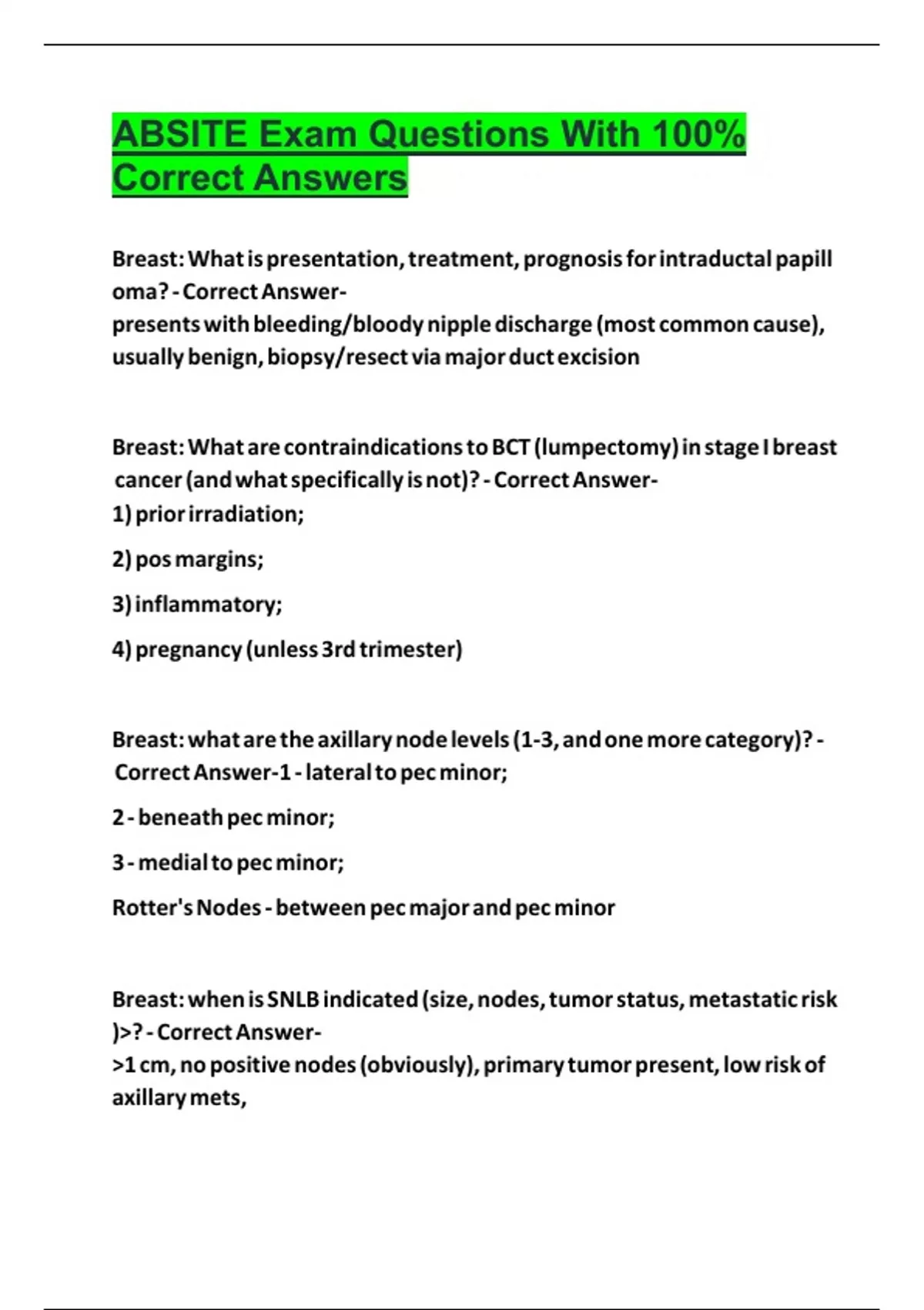 ABSITE Exam Questions With 100% Correct Answers 2024 - ABSITE - Stuvia US