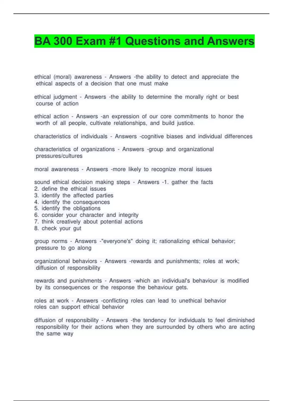 BA 300 Exam #1 Questions and Answers - BA 300 - Stuvia US