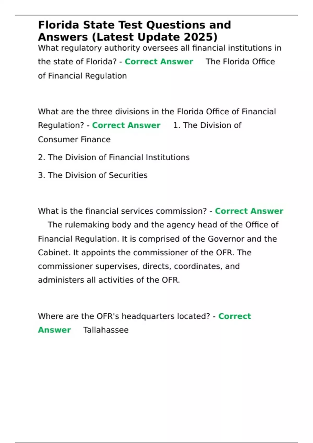 Florida State Test Questions and Answers (Latest Update 2025) - Florida ...