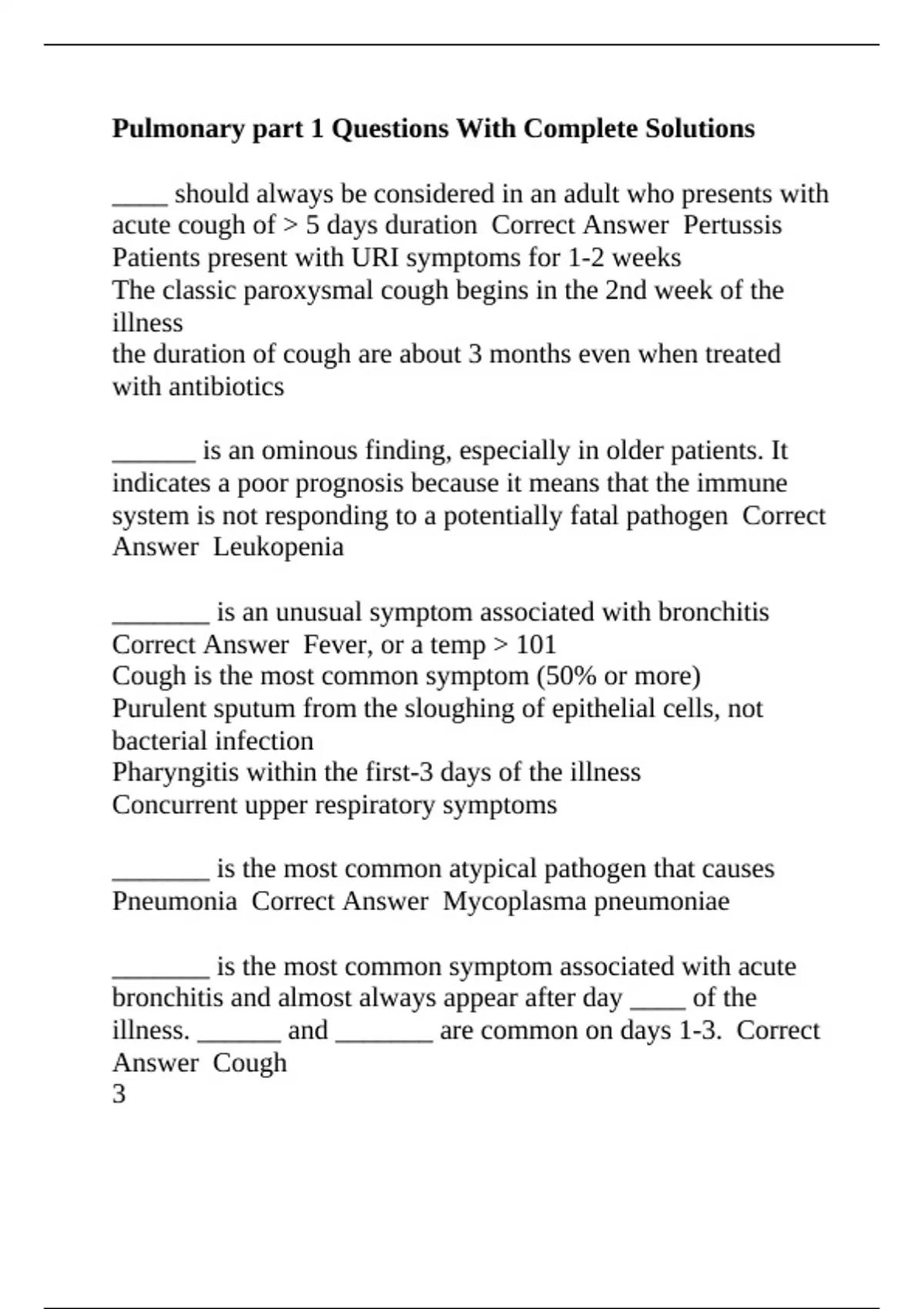 Pulmonary part 1 Questions With Complete Solutions - Pulmonary - Stuvia US