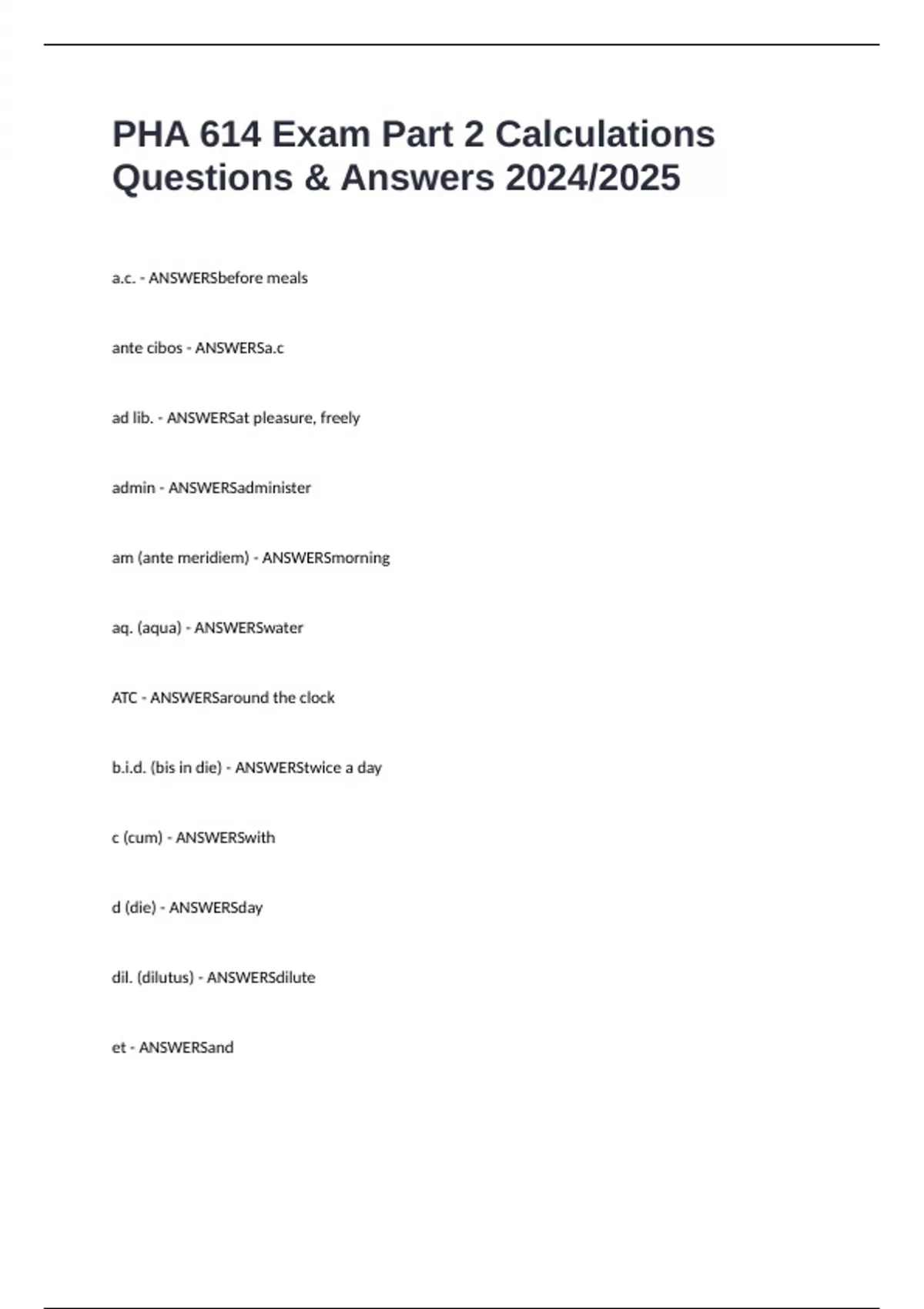 PHA 614 Exam Part 2 Calculations Questions & Answers 2024/2025 - PHA ...