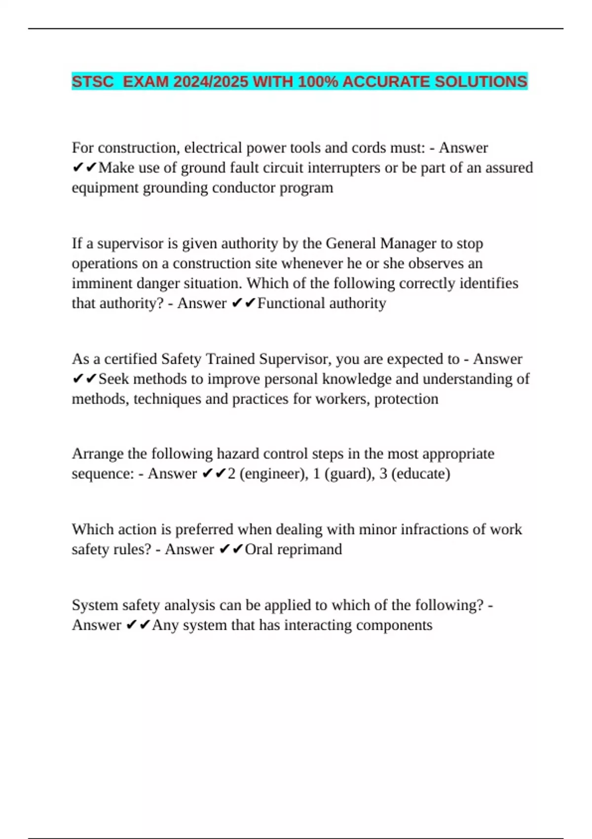 STSC EXAM 2024/2025 WITH 100% ACCURATE SOLUTIONS - STSC - Stuvia US