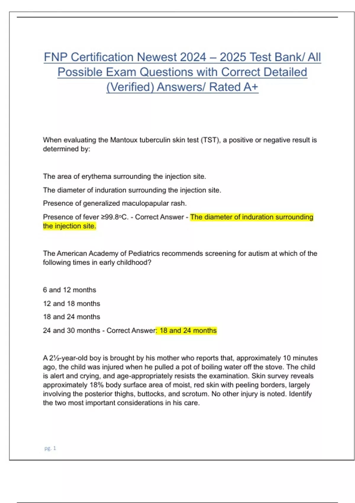 FNP Certification Newest 2024 – 2025 Test Bank/ All Possible Exam ...