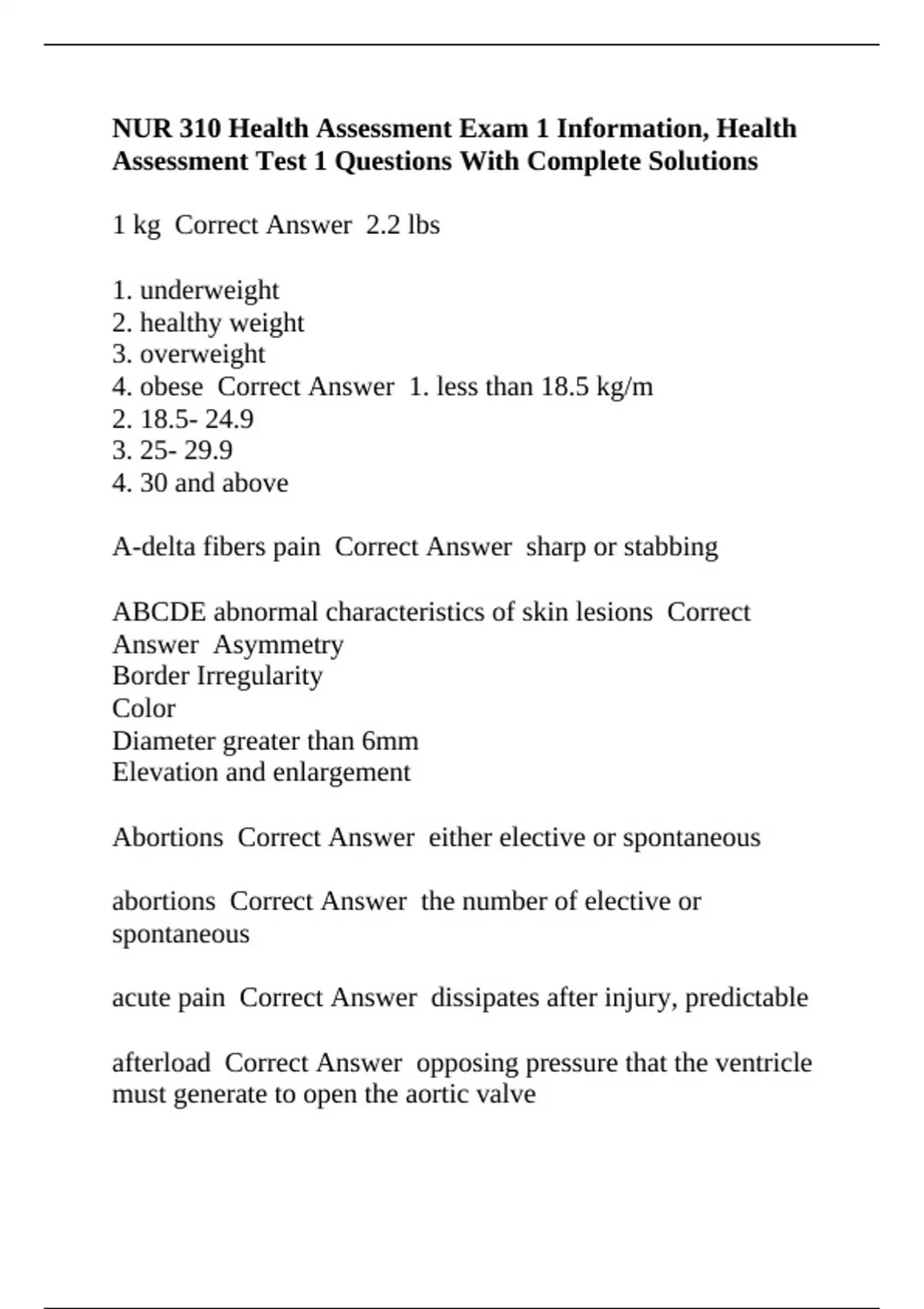 NUR 310 University Of Alabama - Birmingham -NUR 310 Health Assessment ...