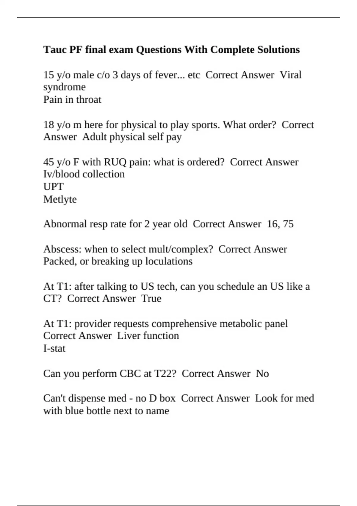 Tauc PF final exam Questions With Complete Solutions - Tauc PF - Stuvia US