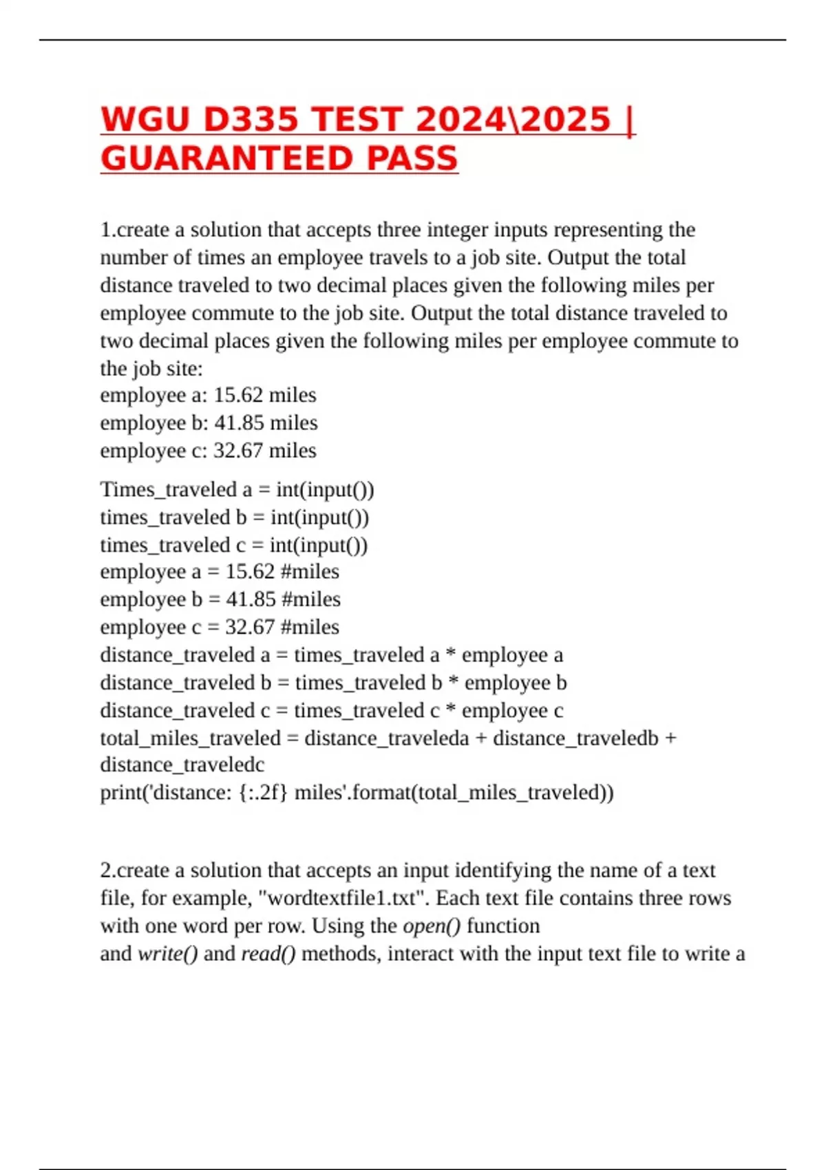 WGU D335 TEST |GUARANTEED PASS - WGU D335 - Stuvia US