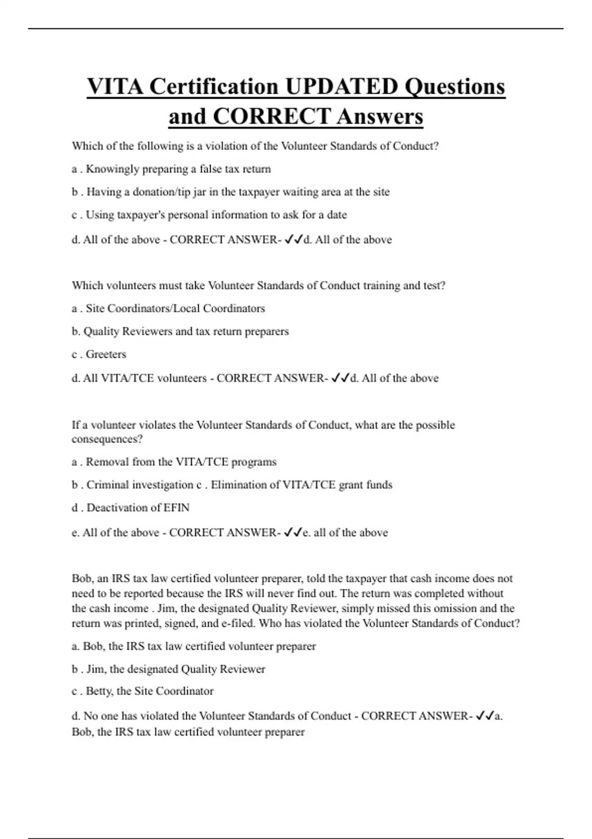 VITA Certification UPDATED Questions and CORRECT Answers - VITA ...