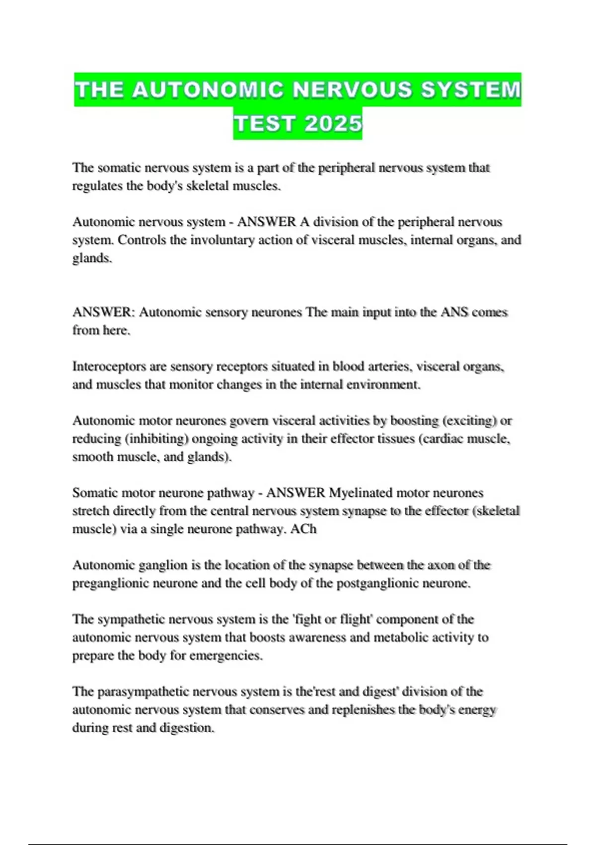 THE AUTONOMIC NERVOUS SYSTEM TEST 2025 - THE AUTONOMIC NERVOUS SYSTEM ...