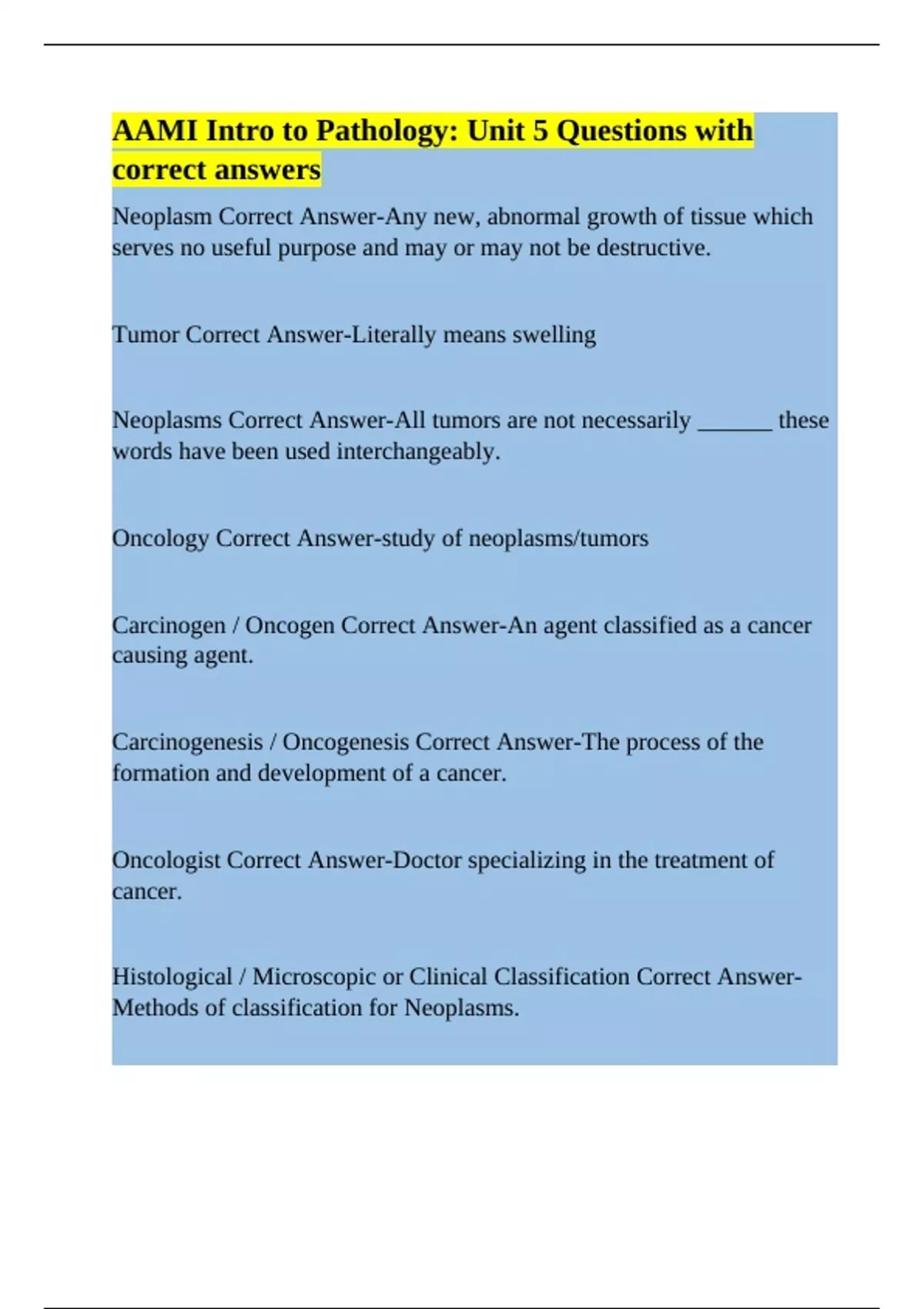 AAMI Intro to Pathology: Unit 5 Questions with correct answers - AAAI ...