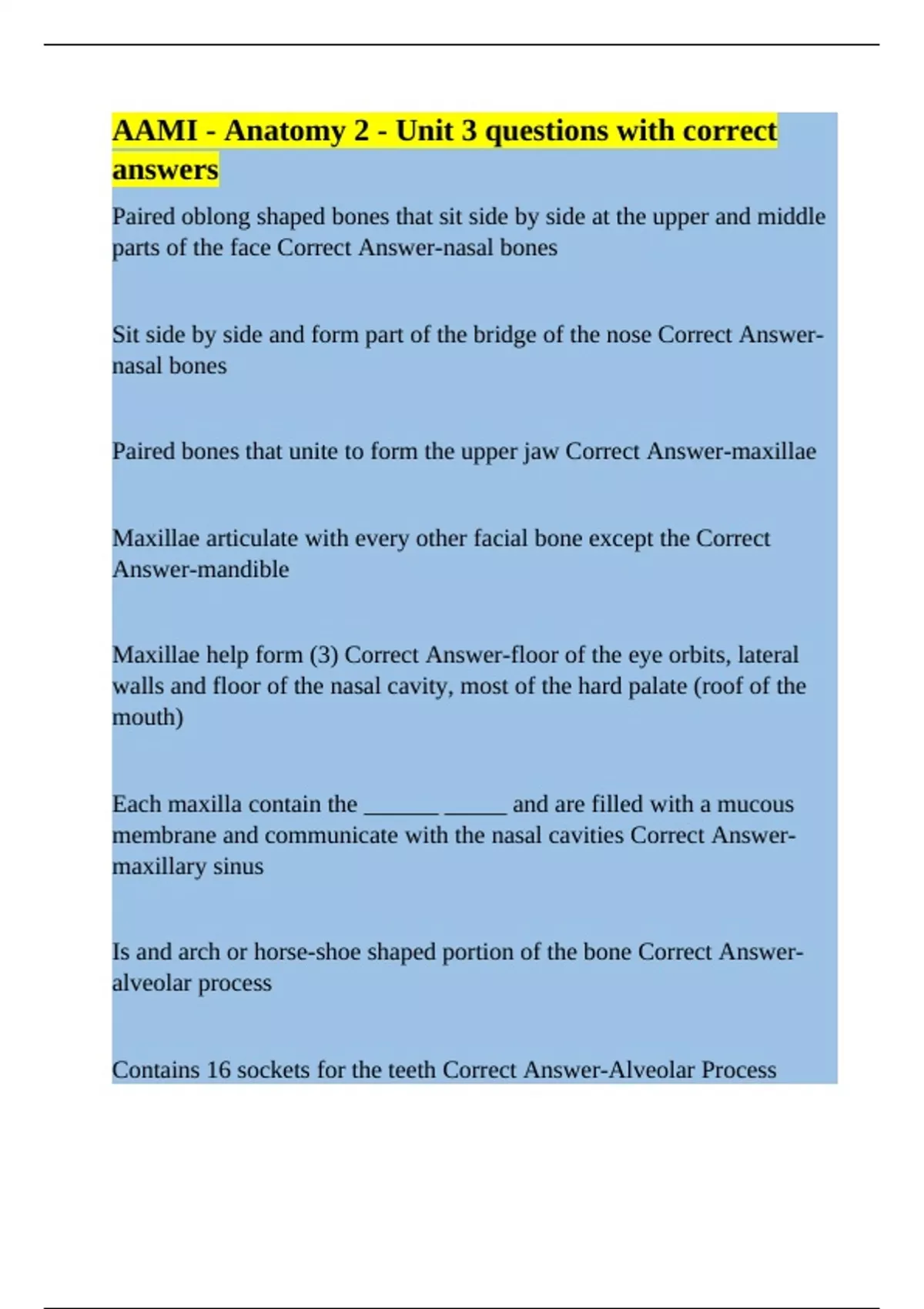 AAMI - Anatomy 2 - Unit 3 questions with correct answers - AAAI - Stuvia US