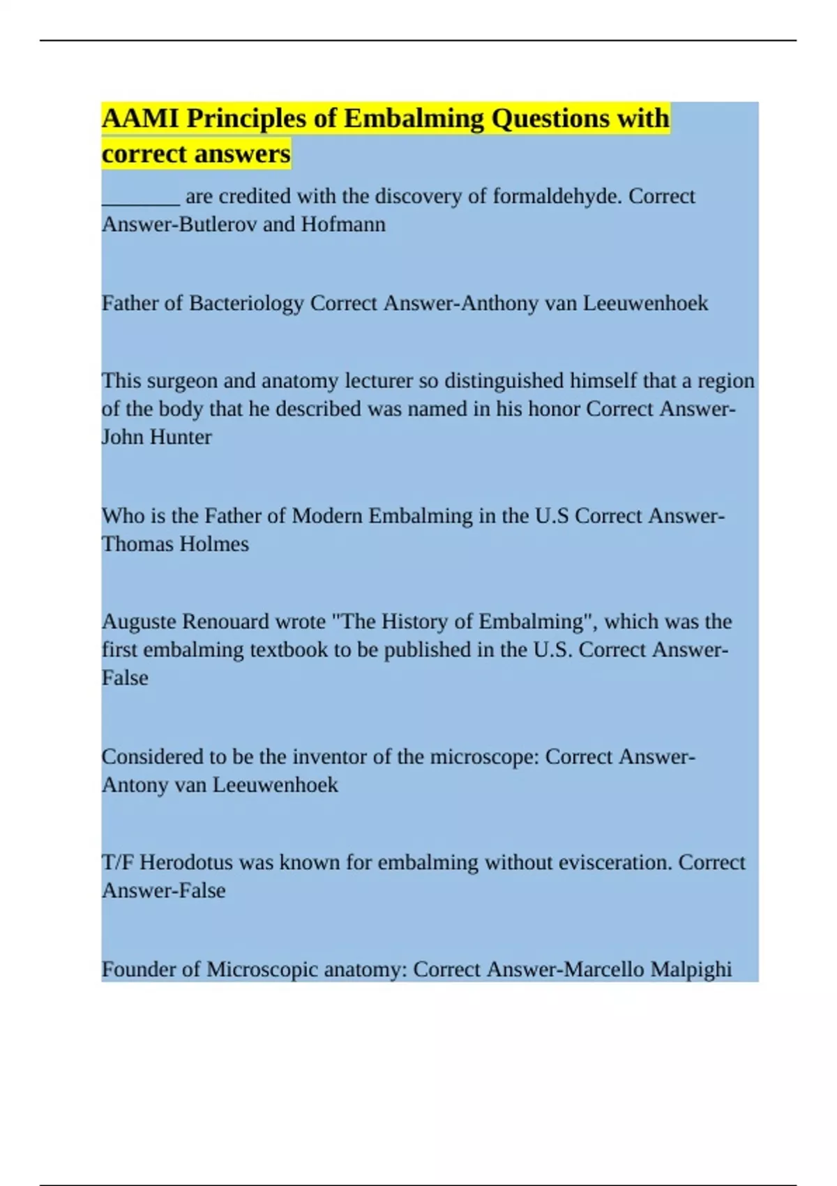 AAMI Principles of Embalming Questions with correct answers - AAAI ...