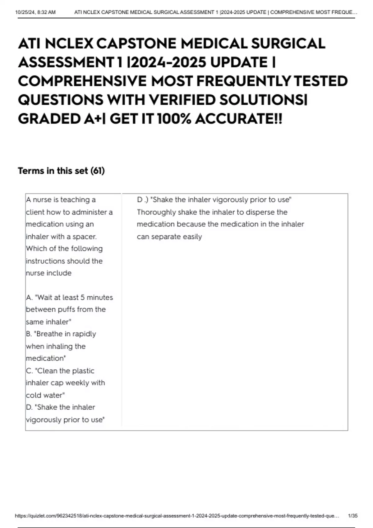 ATI NCLEX CAPSTONE MEDICAL SURGICAL ASSESSMENT 1 | UPDATE ...
