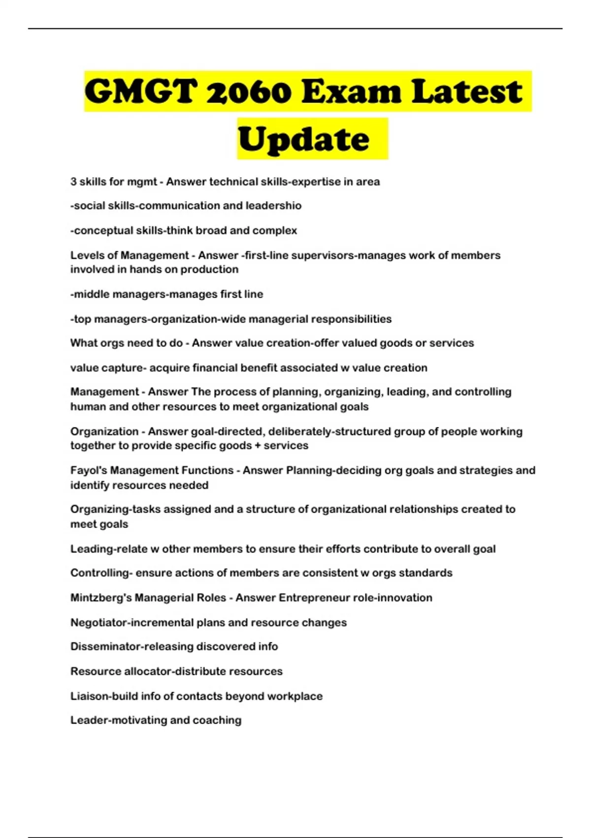 GMGT 2060 Exam Latest Update - GMGT 2060 - Stuvia US