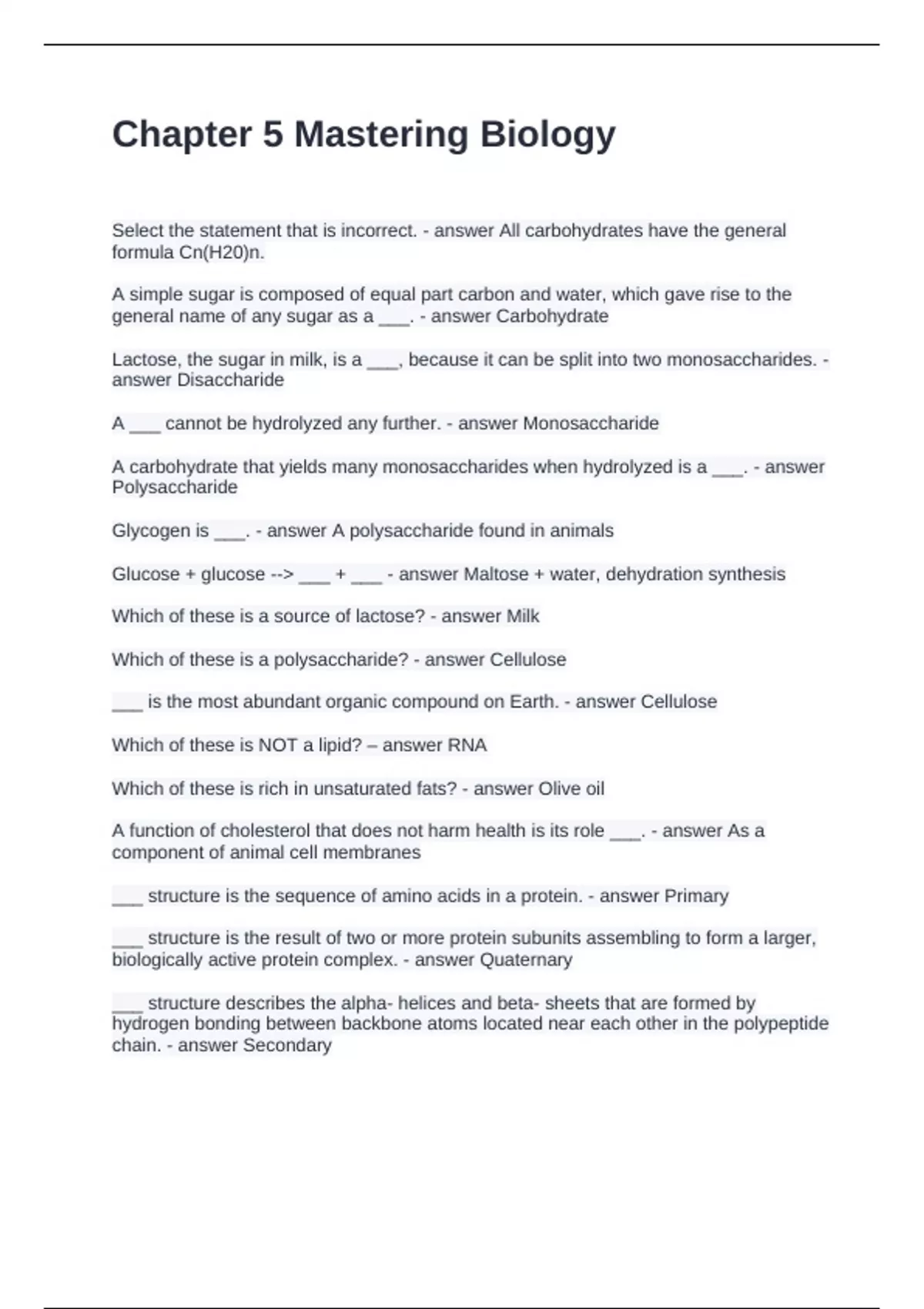Chapter 5 Mastering Biology Questions and Answers 2024 - Mastering ...