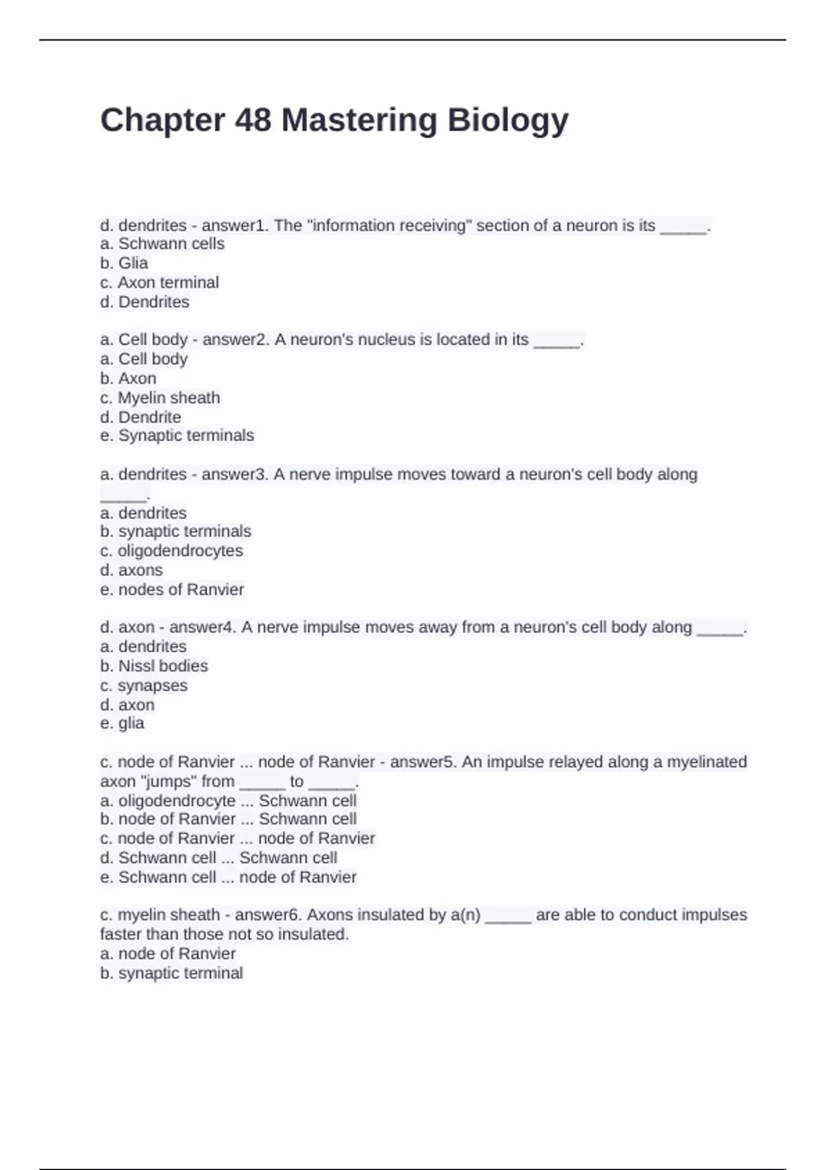 Chapter 48 Mastering Biology Questions and Answers 2024 - Mastering ...