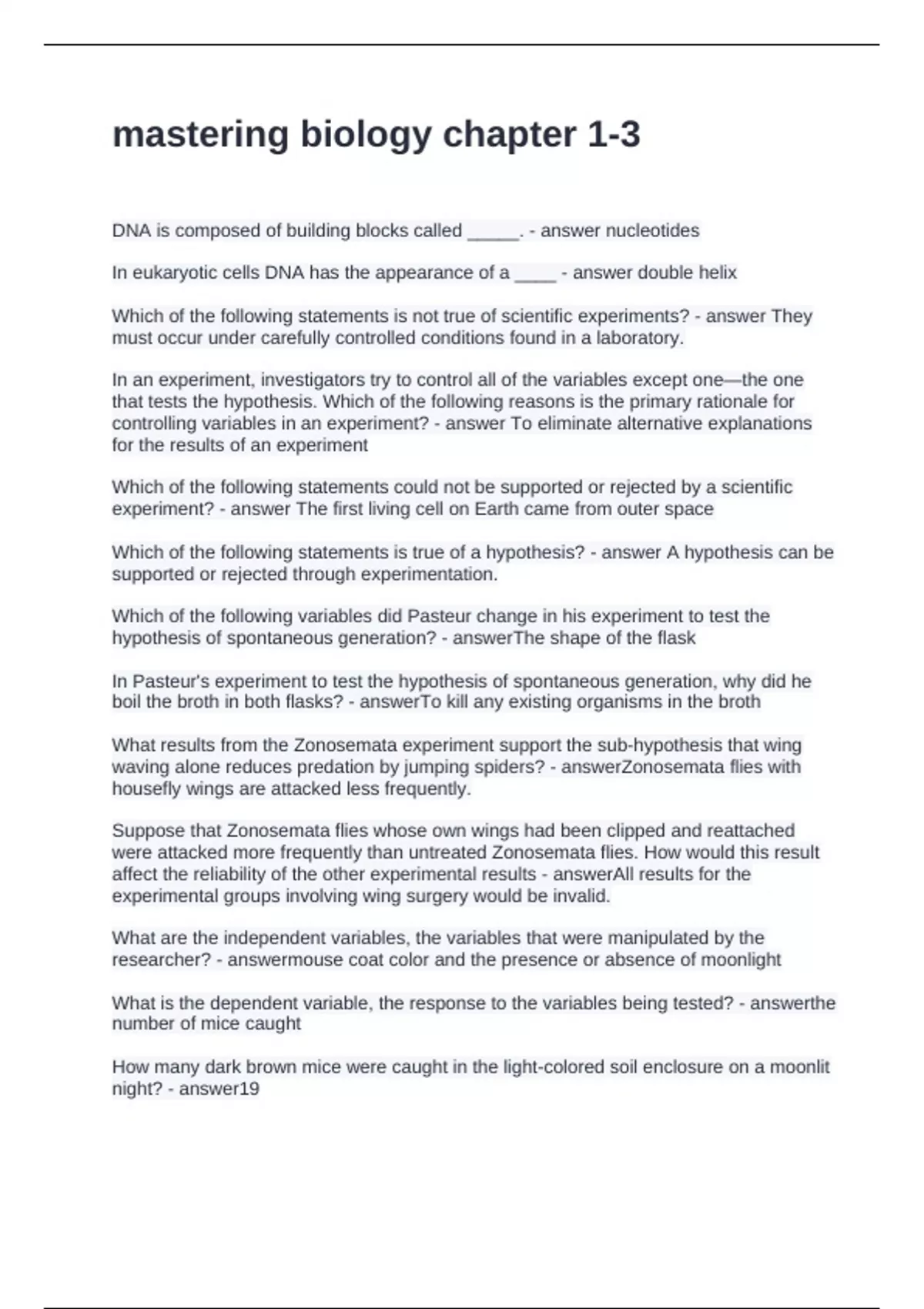 mastering biology chapter 1-3 questions and answers 2024 - Mastering ...