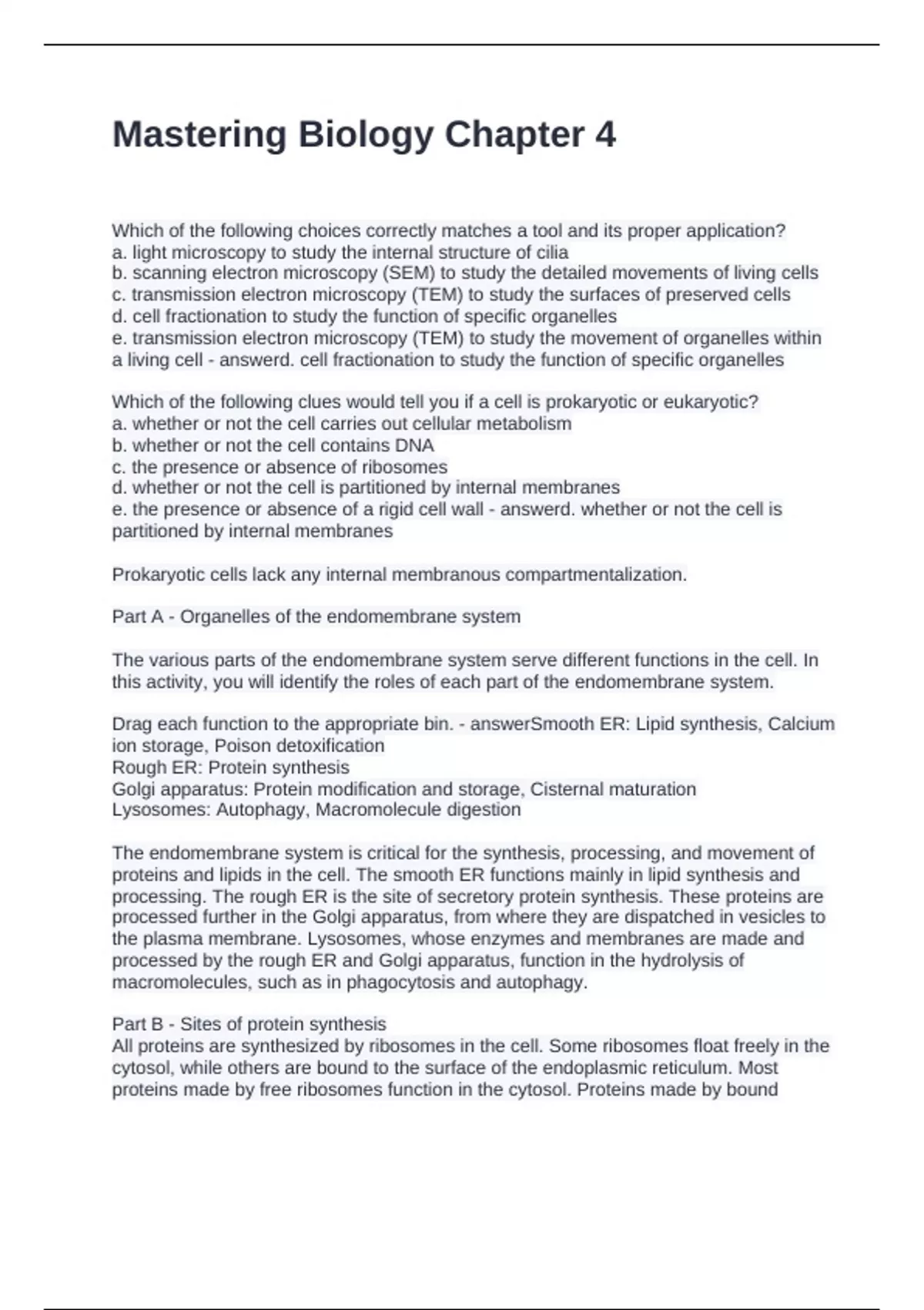 Mastering Biology Chapter 4 Questions and Answers 100% Accurate ...