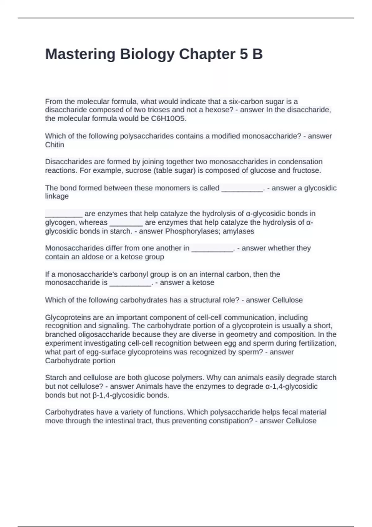 Mastering Biology Chapter 5 B Questions and Answers 100% Solved - Mastering Biology - Stuvia US