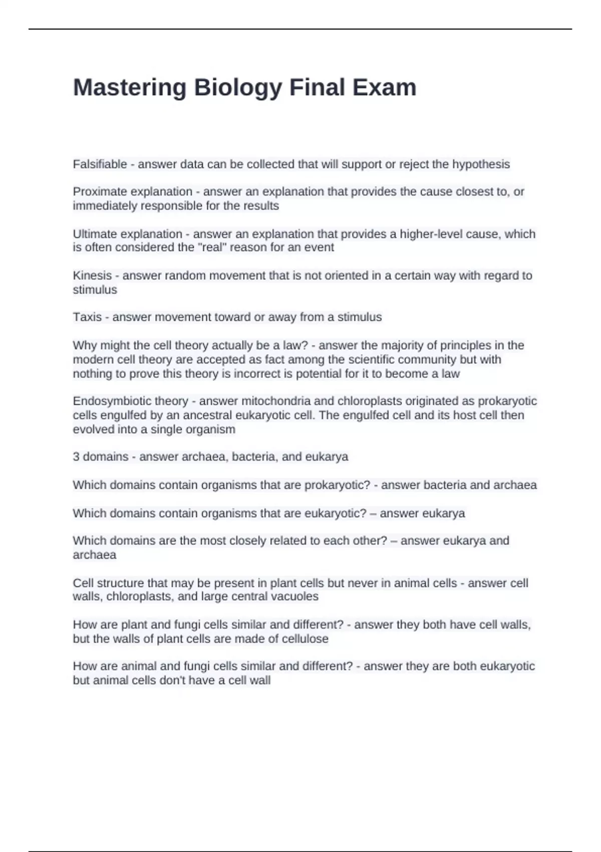 Mastering Biology Final Exam Questions and Answers 2024 - Mastering ...