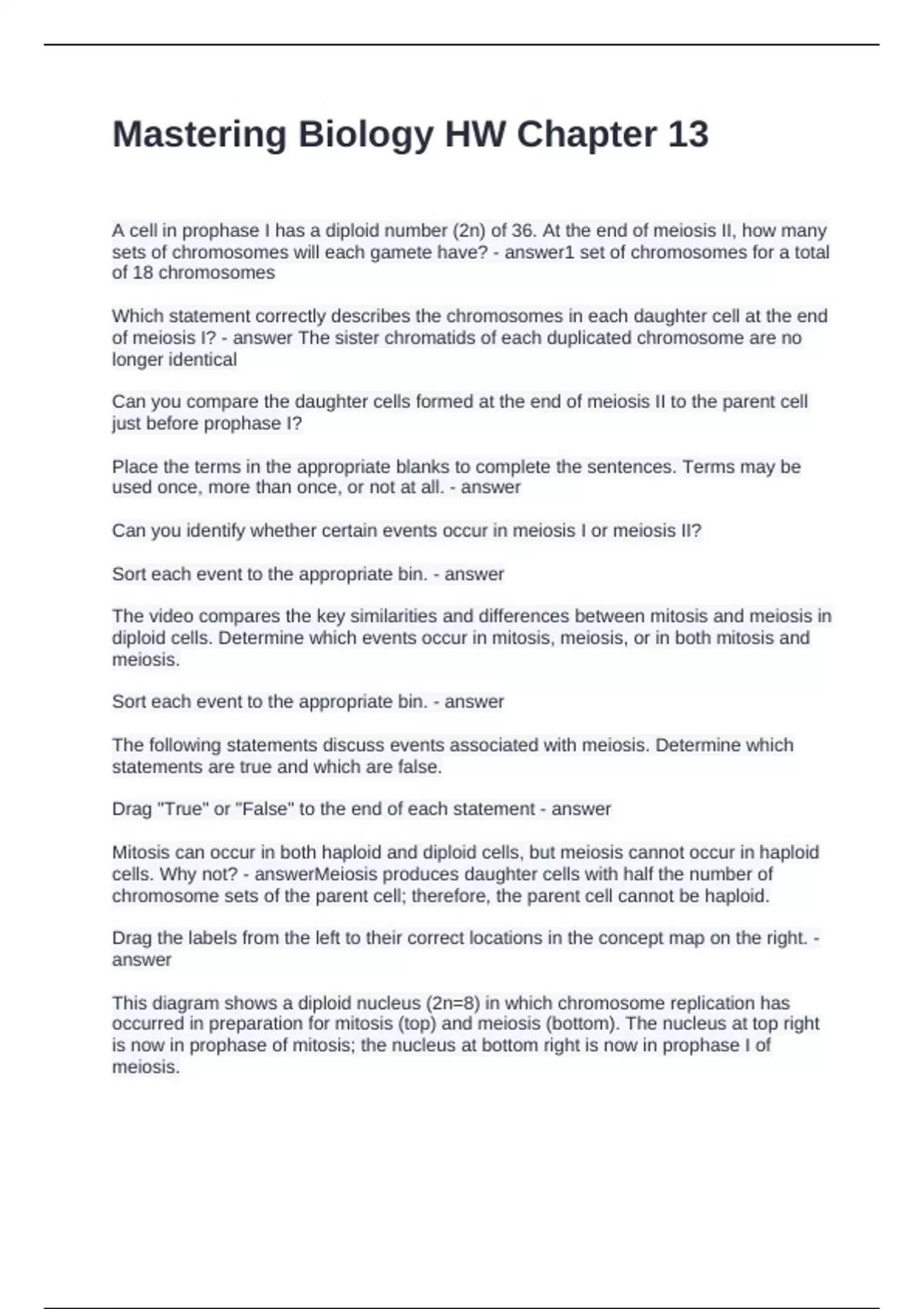 Mastering Biology HW Chapter 13 Questions and Answers Graded A+ ...