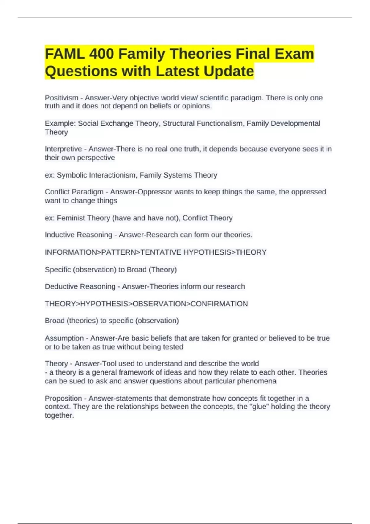 FAML 400 Family Theories Final Exam Questions with Latest Update - FAML ...