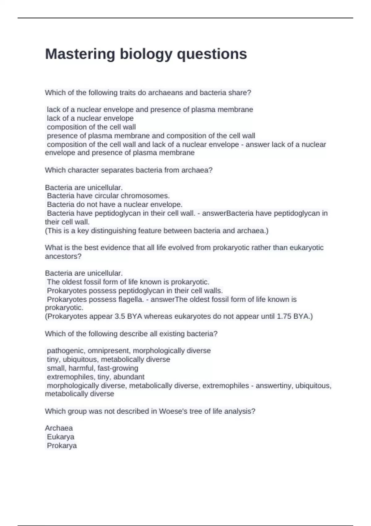 Mastering biology questions Questions and Answers 2024 - Mastering ...
