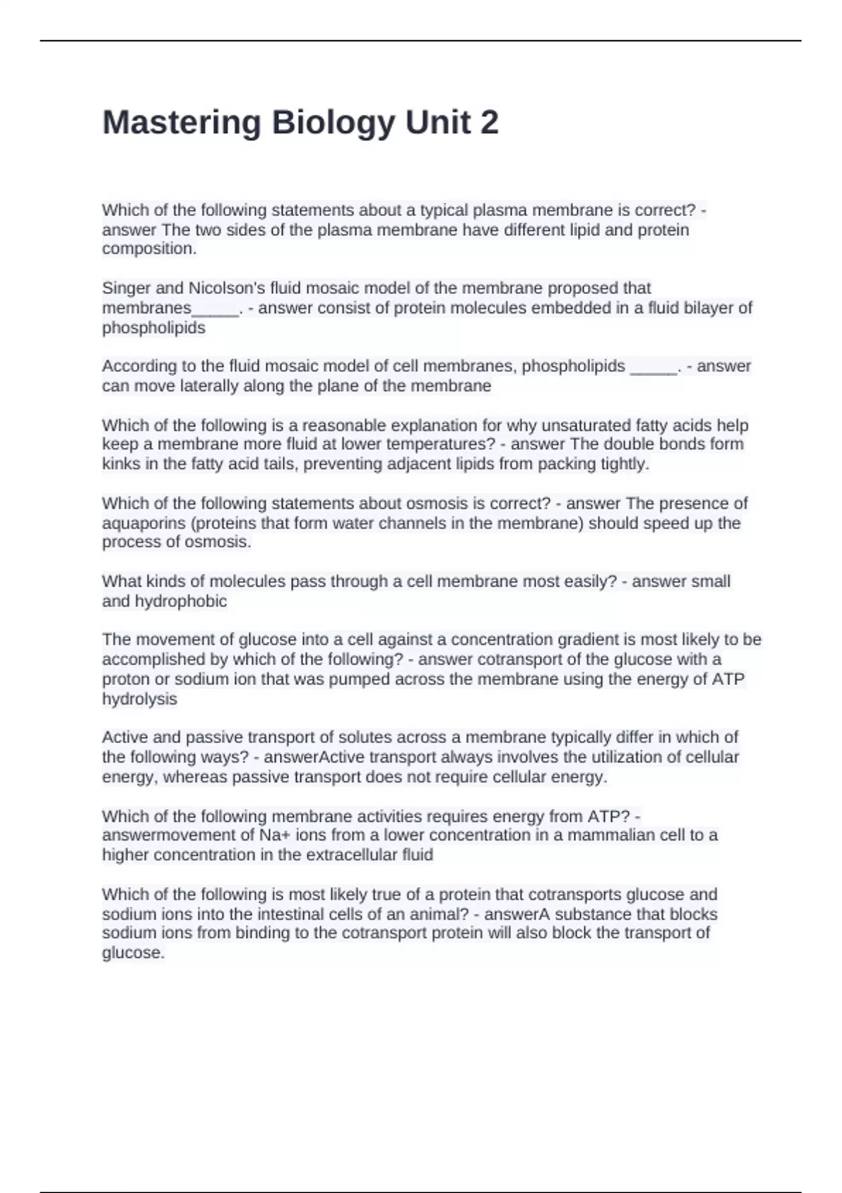 Mastering Biology Unit 2 Questions and Answers 2024 - Mastering Biology ...