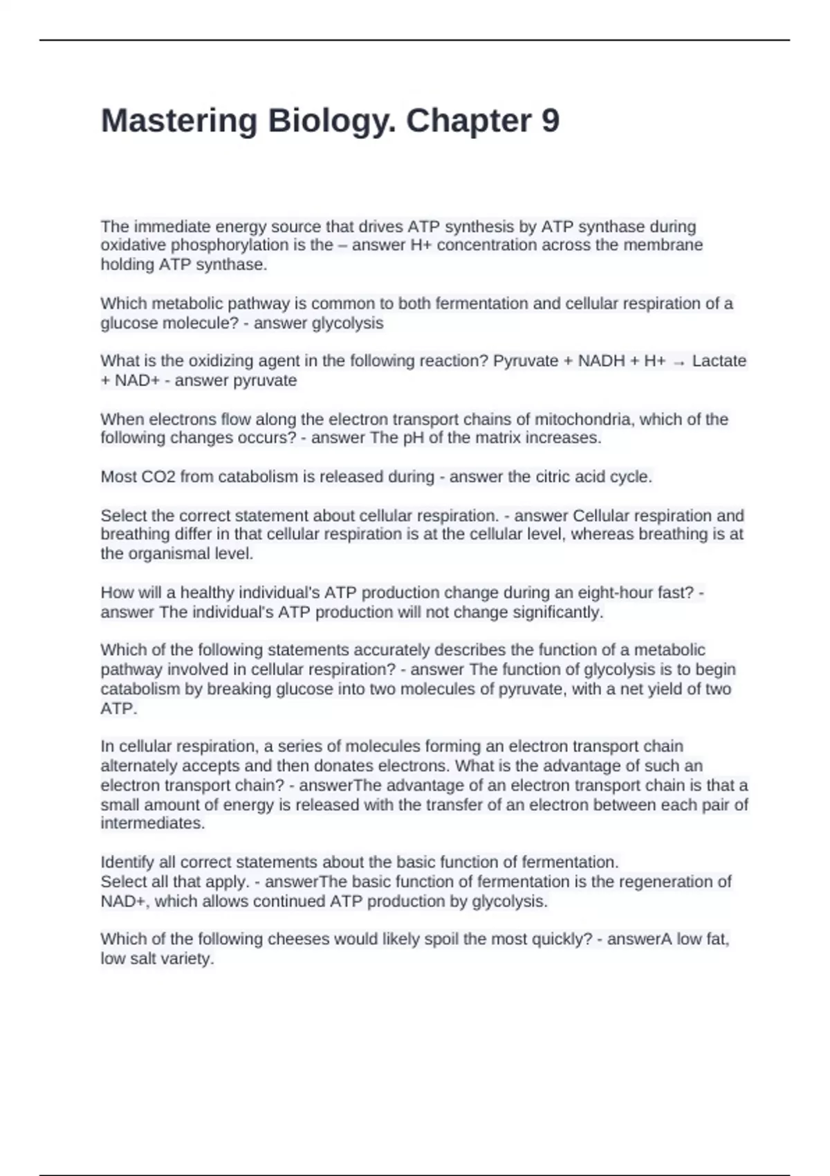 Mastering Biology. Chapter 9 Questions and Answers 2024 - Mastering ...