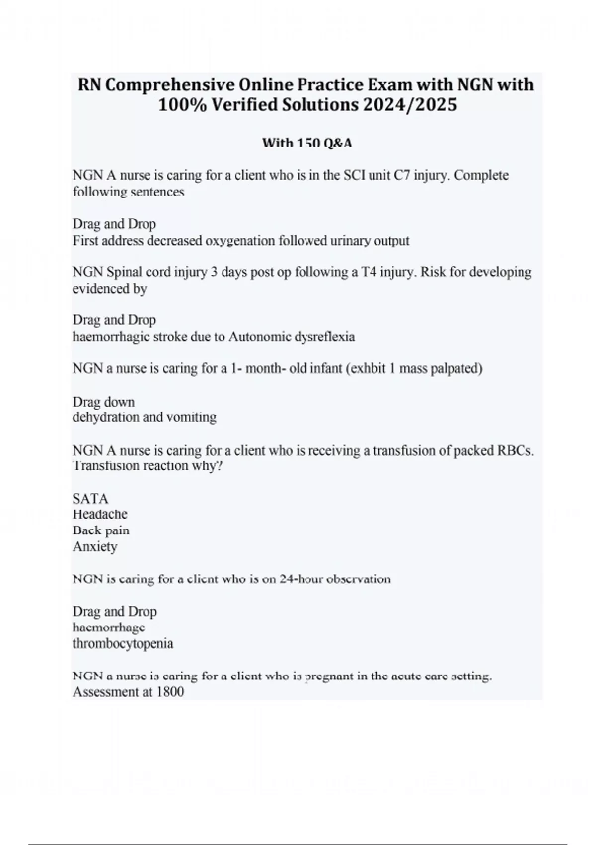 RN Comprehensive Online Practice Exam with NGN with 100% Verified ...
