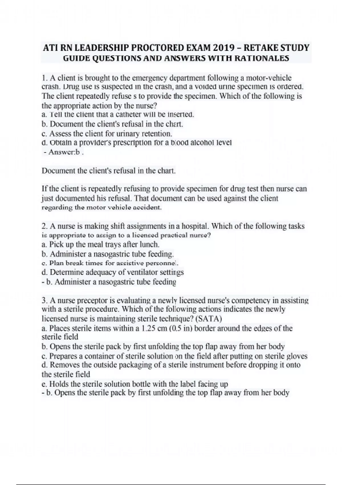 ATI RN LEADERSHIP PROCTORED EXAM 2019 – RETAKE STUDY GUIDE QUESTIONS ...