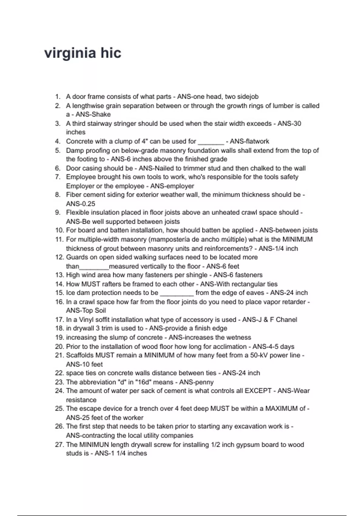 virginia hic Questions and Revised Correct Answers (2025 / 2026) 100% ...