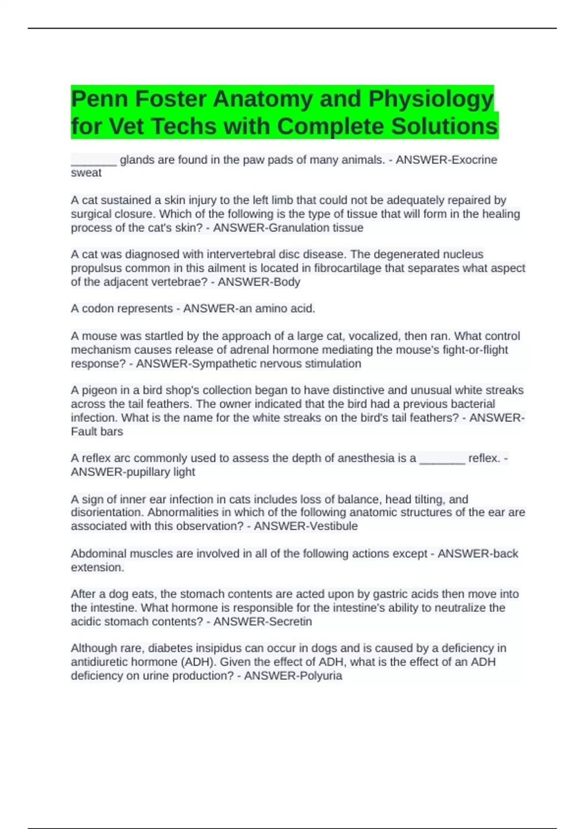 Penn Foster Anatomy and Physiology for Vet Techs with Complete ...