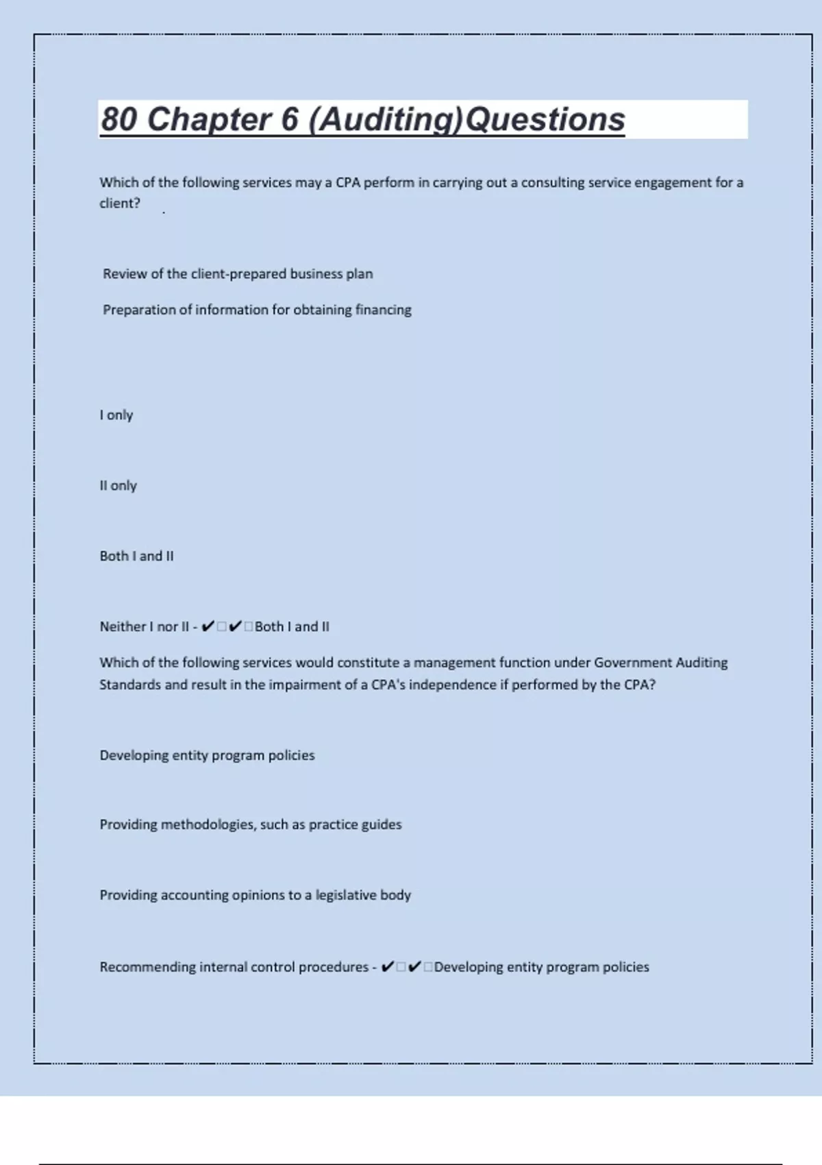 80 Chapter 6 (Auditing)Questions With correct Answers|34 Pages - Auditing - Stuvia US