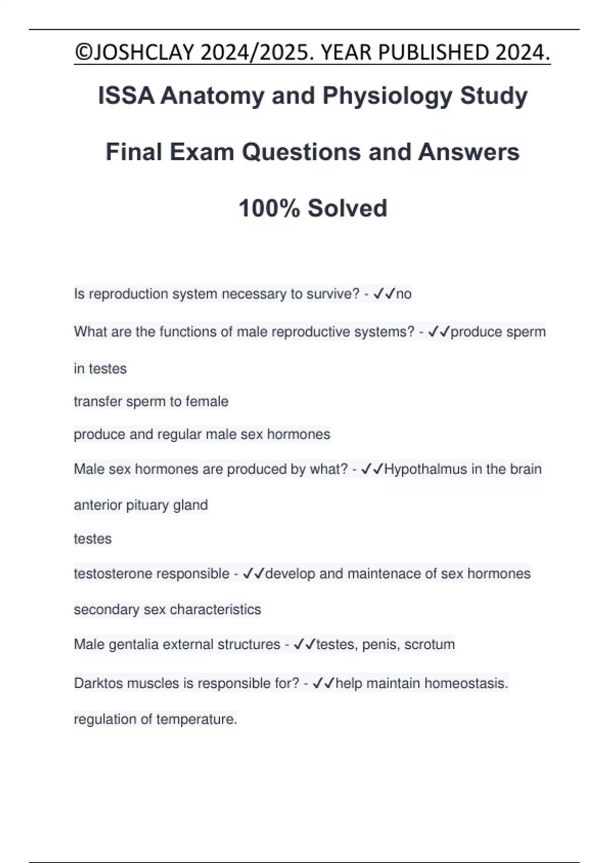 ISSA Anatomy and Physiology Study Final Exam Questions and Answers 100% ...