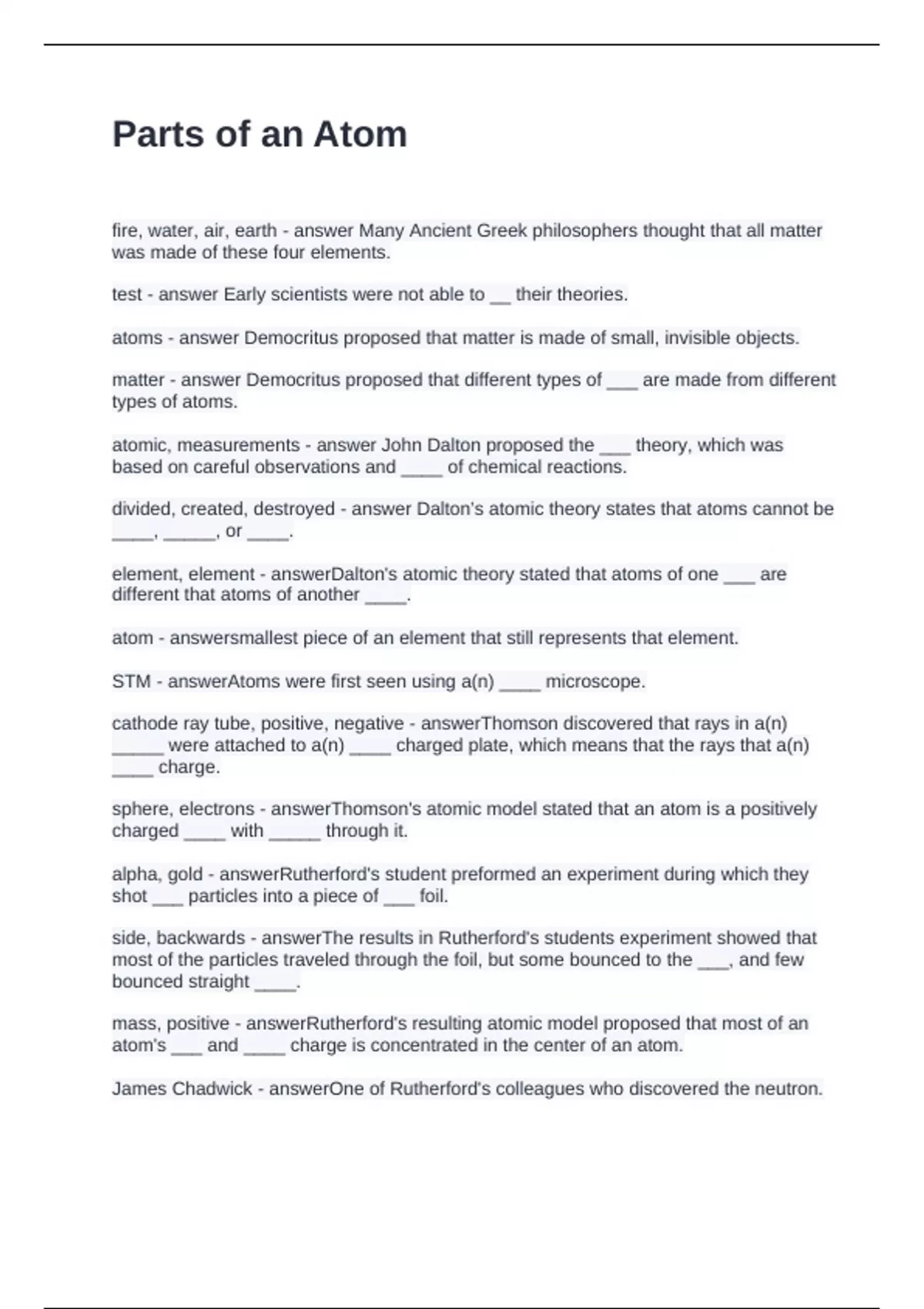 Parts of an Atom Questions and Answers - Atom - Stuvia US