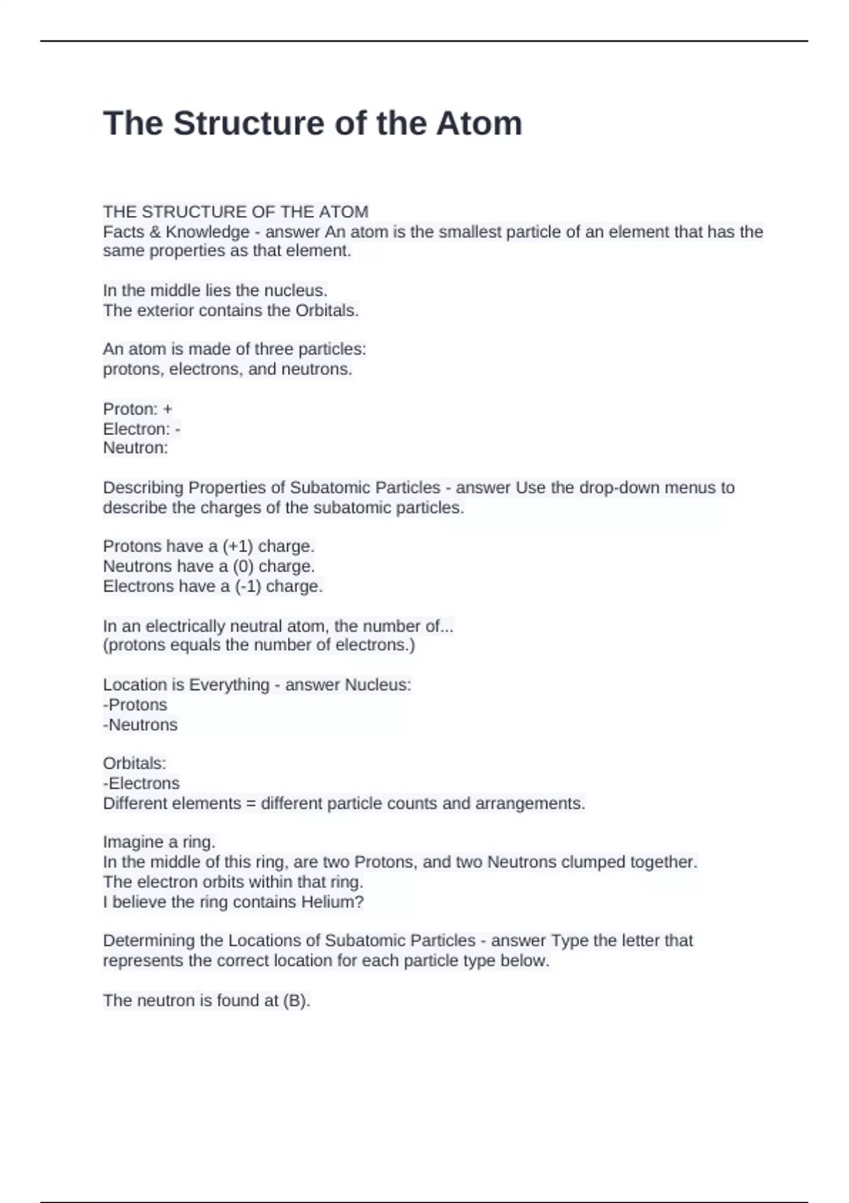 The Structure of the Atom Questions and Answers 100% Solved - Atom ...