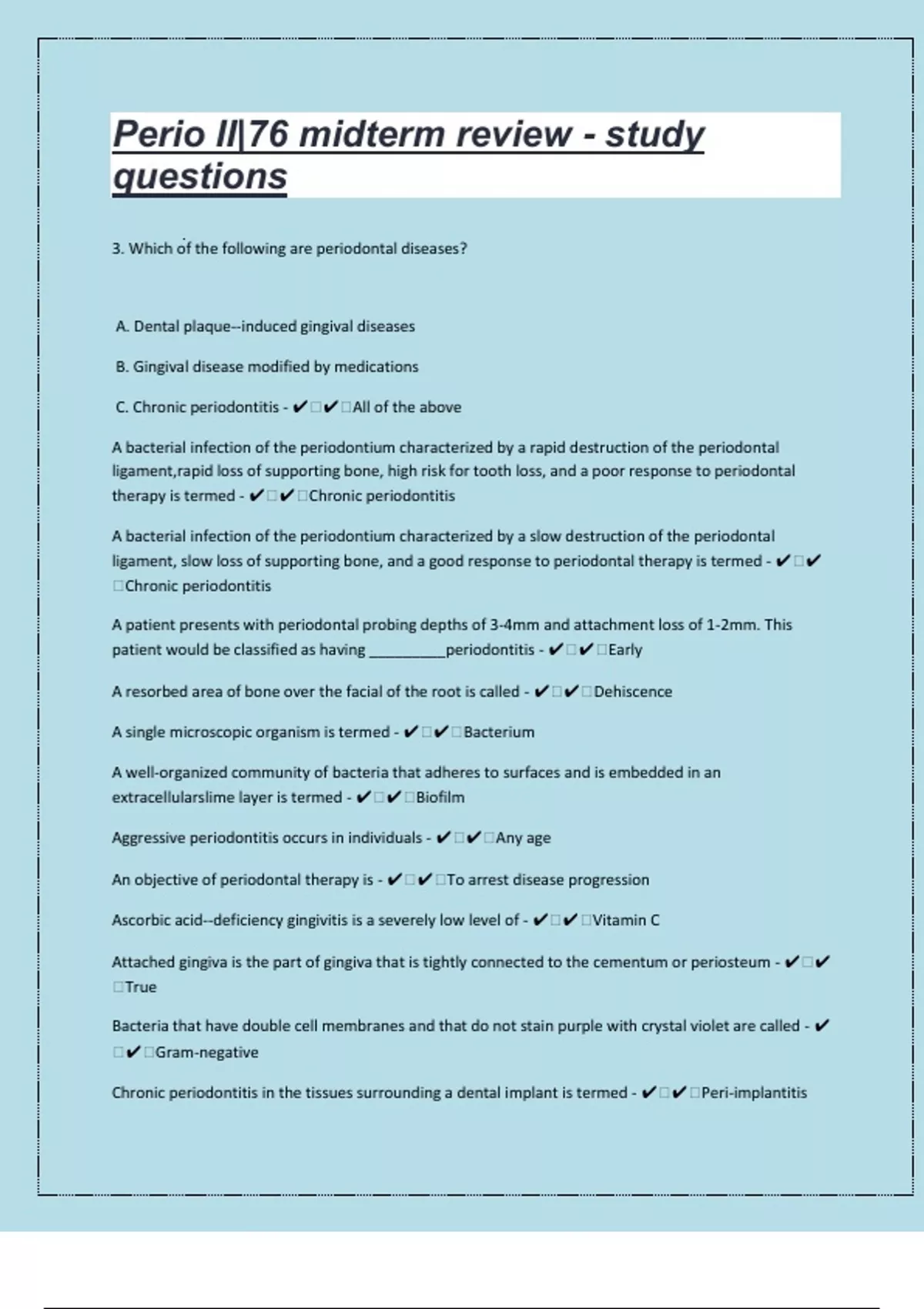 Perio II|76 midterm review - study questions With Answers - Perio II ...