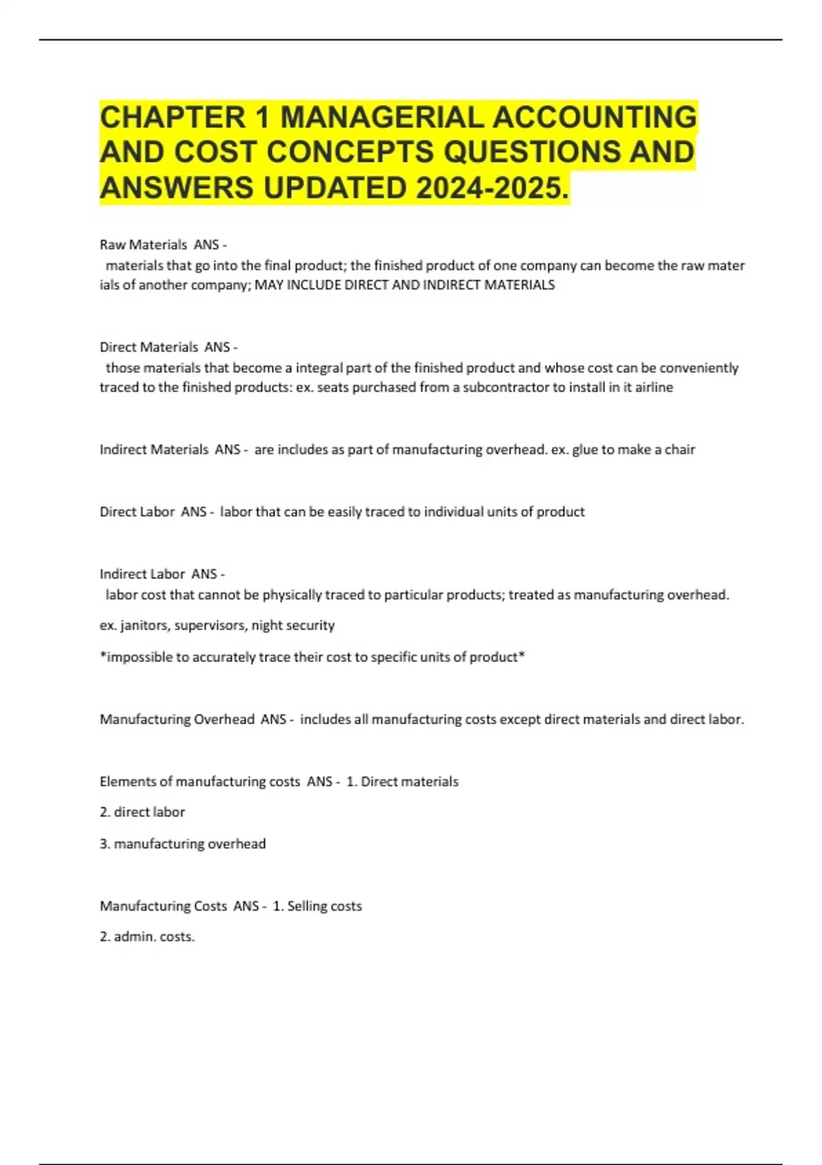 CHAPTER 1 MANAGERIAL ACCOUNTING AND COST CONCEPTS QUESTIONS AND ANSWERS ...