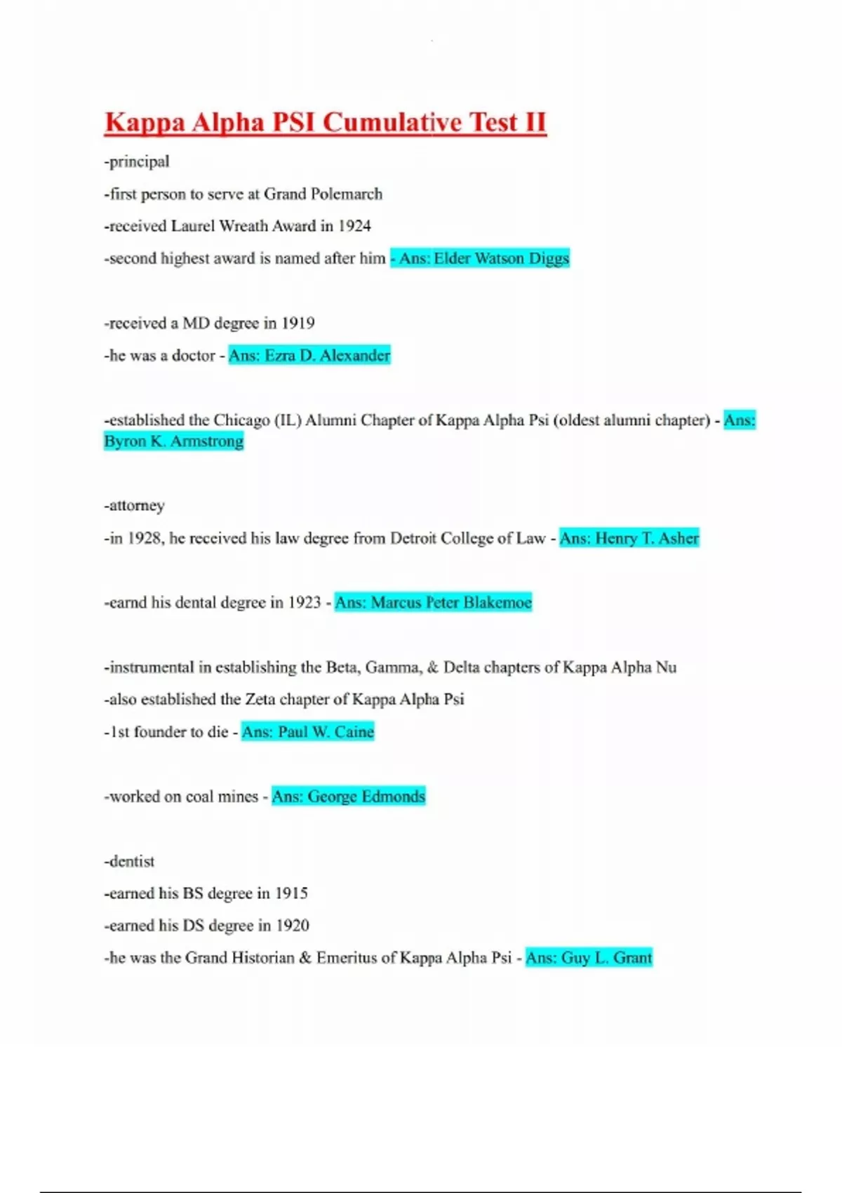 Kappa Alpha PSI Cumulative Test II Review updated 2024 with verified ...