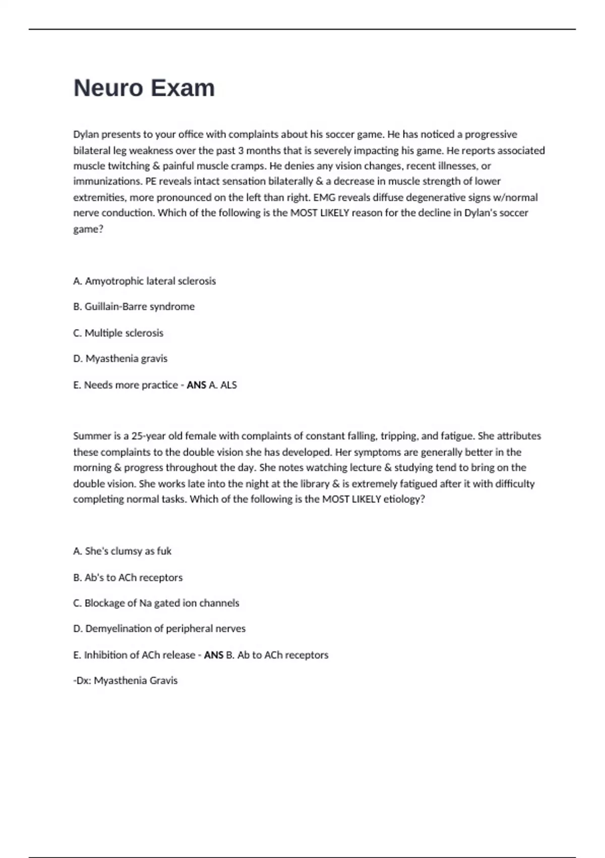 Neuro Exam 2024/2025 Questions And Answers - Neuro - Stuvia US