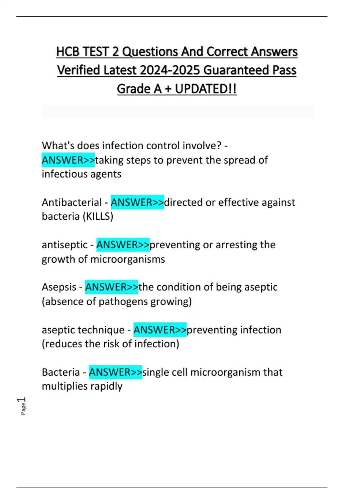 HCB TEST 2 Questions And Correct Answers Verified Latest Guaranteed ...