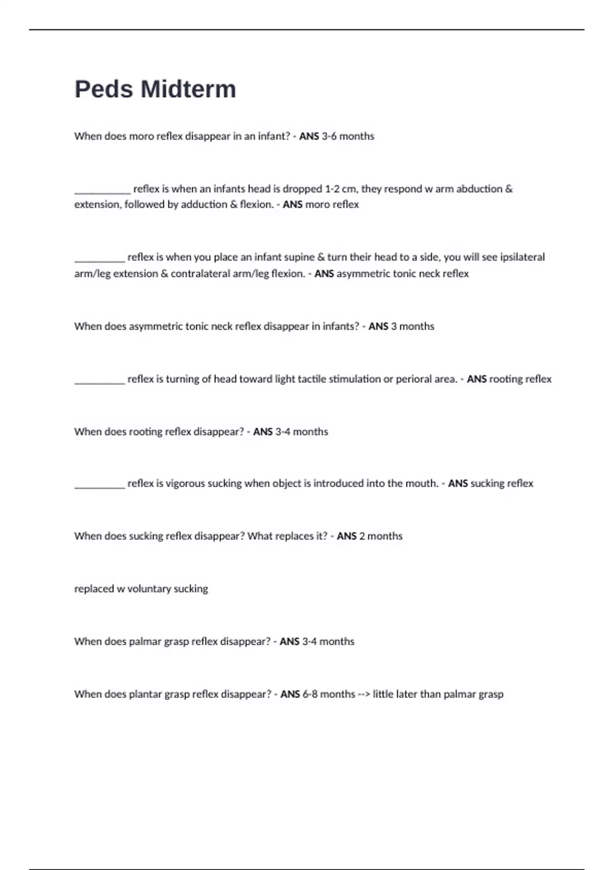 Peds Midterm Exam 2024/2025 - Nursing peds - Stuvia US