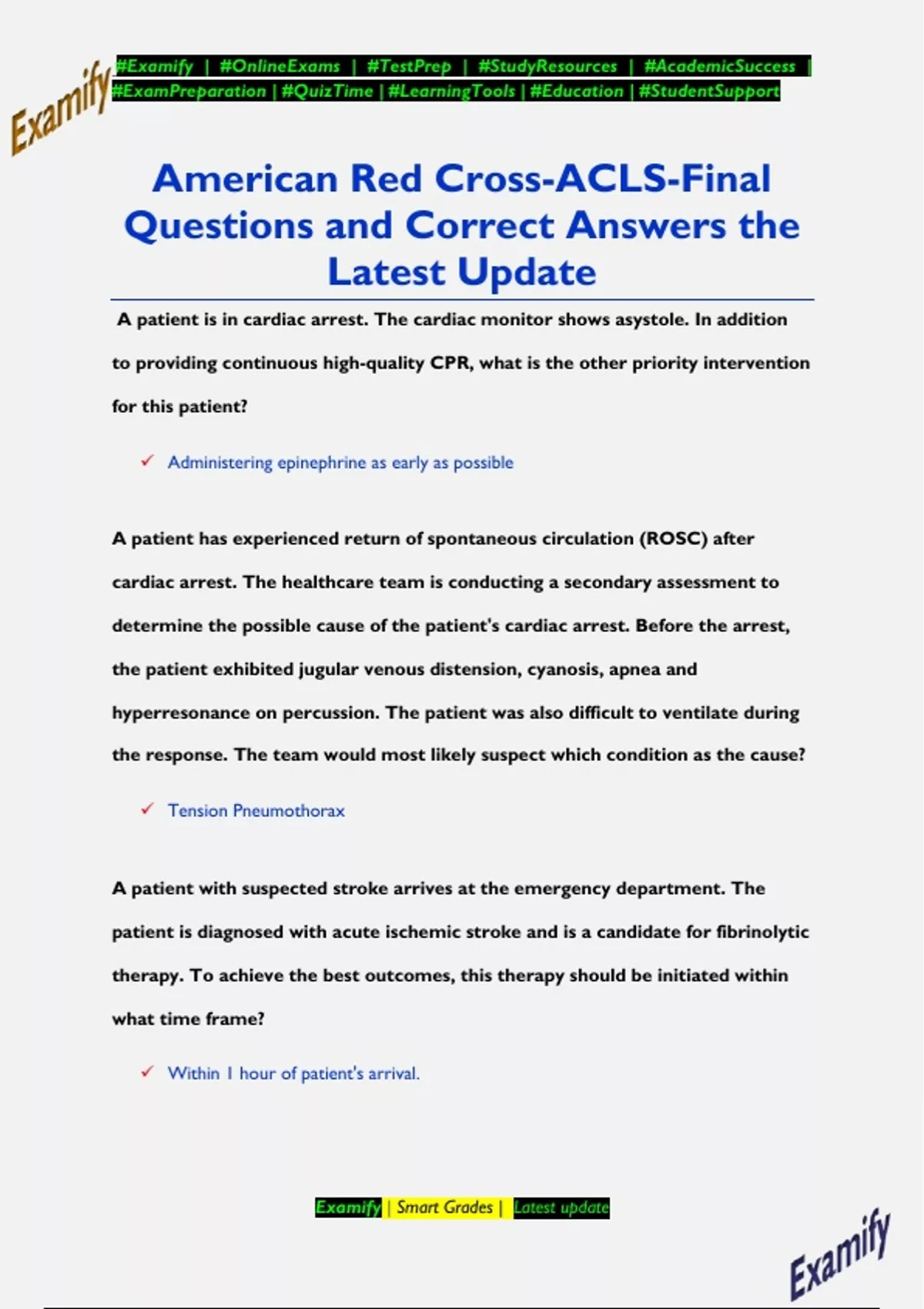 American Red Cross-ACLS-Final Questions and Correct Answers the Latest ...