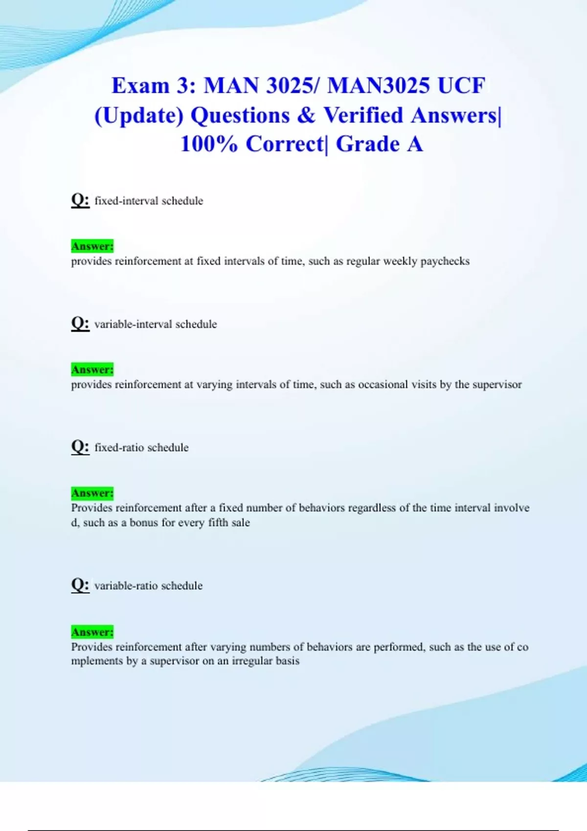 Exam 3: MAN 3025/ MAN3025 UCF (2024/ 2025 Update) Questions & Verified ...