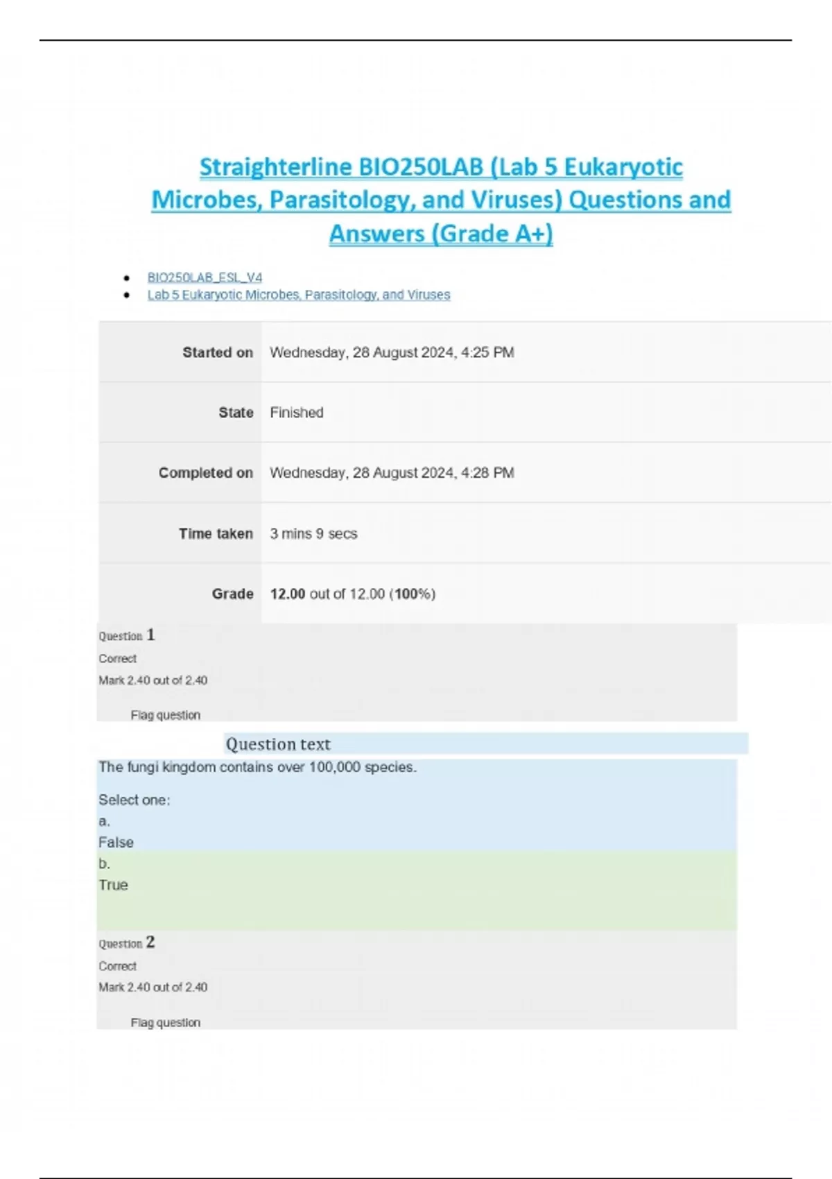 Straighterline BIO250LAB (Lab 5 Eukaryotic Microbes, Parasitology, and ...