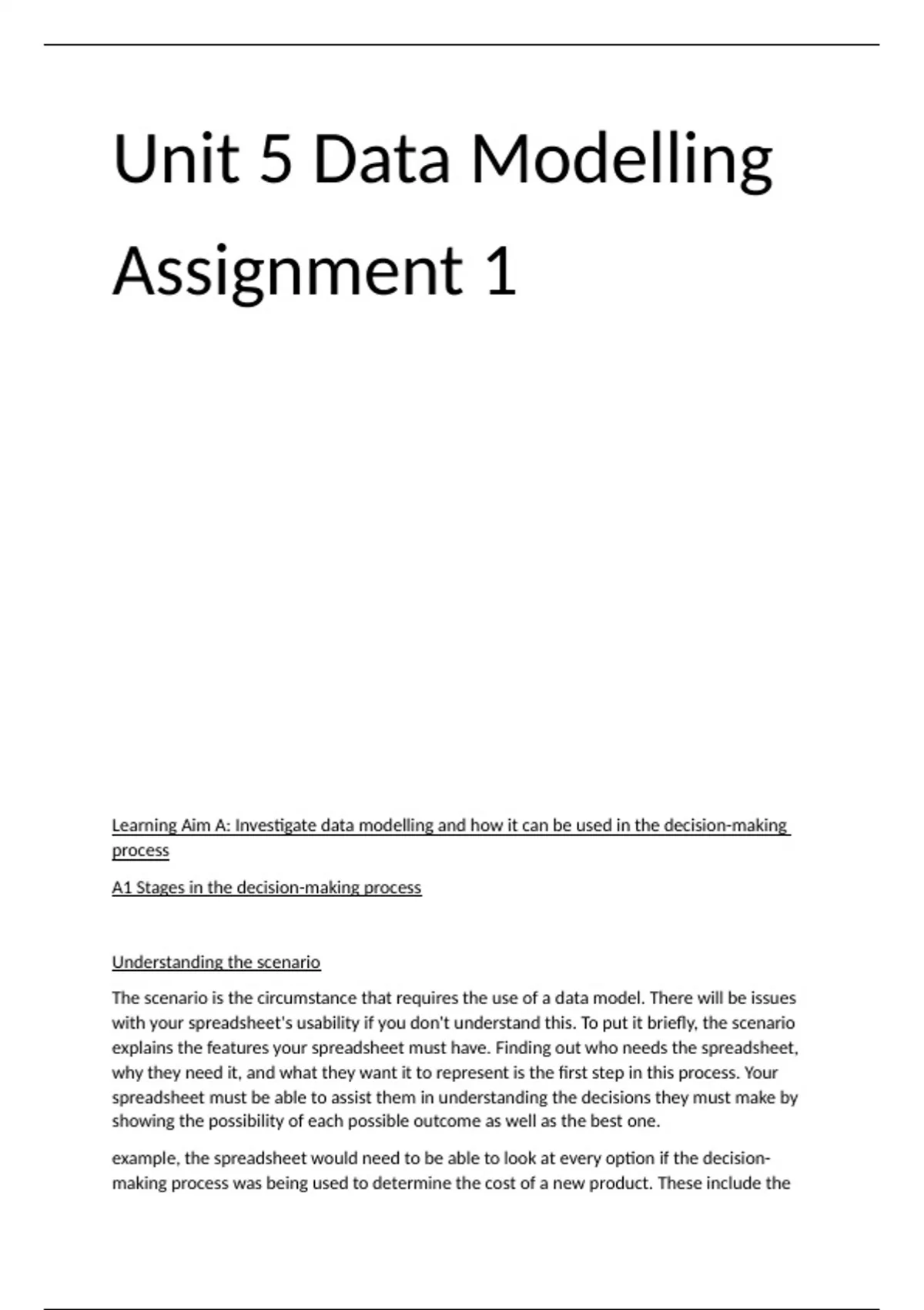 Unit 5 - Data Modelling (CD510) Assignment 1 Distinction grade achieved - Unit 5 - Data ...