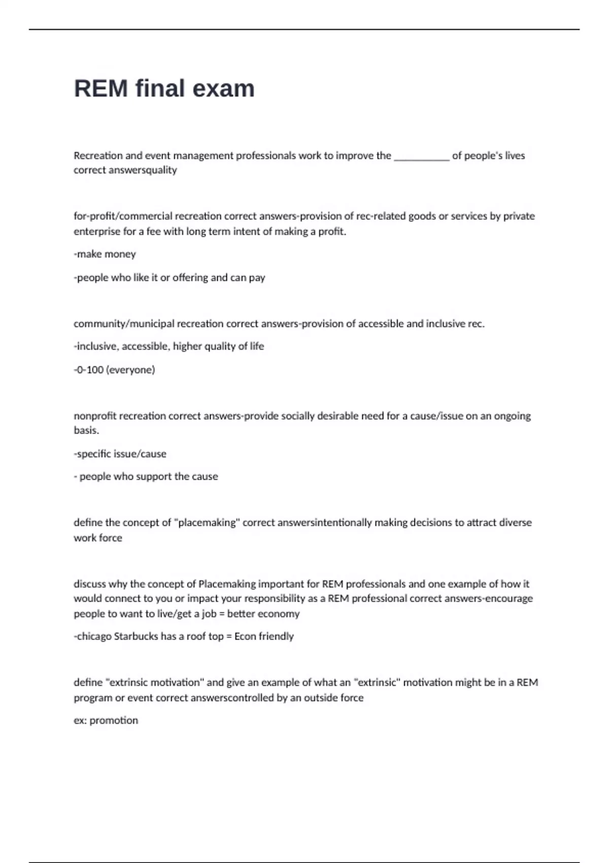 REM final exam 2024/2025 with 100% correct answers - REM f - Stuvia US
